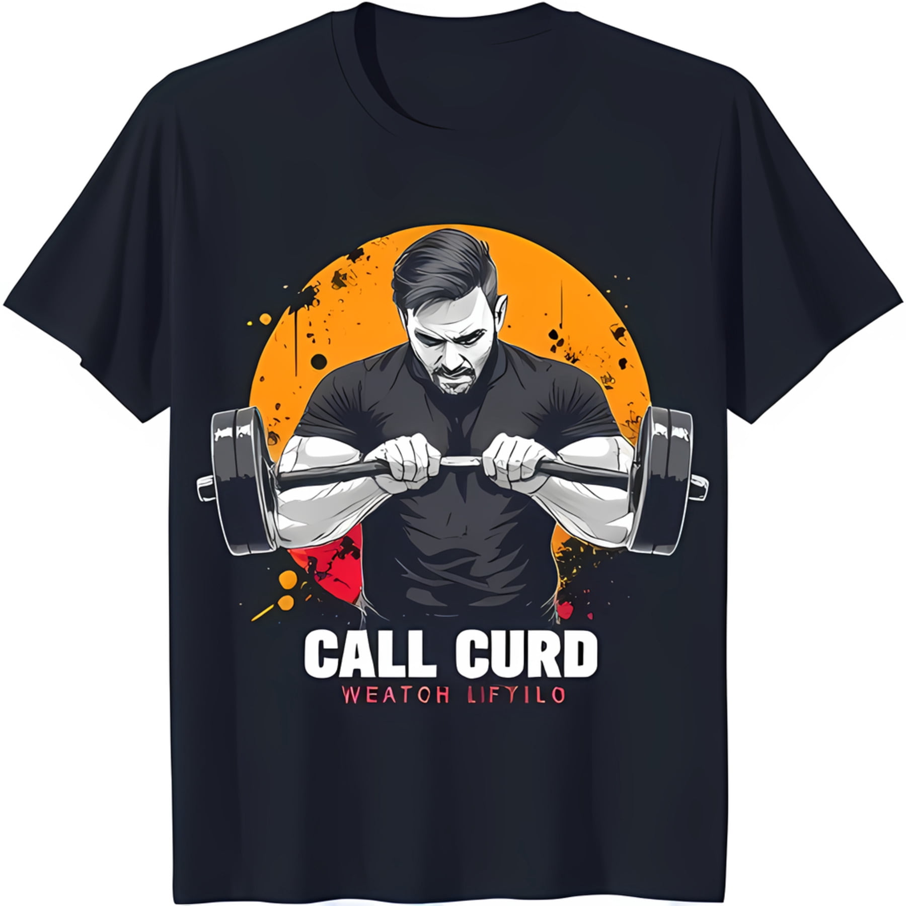 Black T-Shirt with Weightlifter Design and Bold 'CALL CURD' Text ...