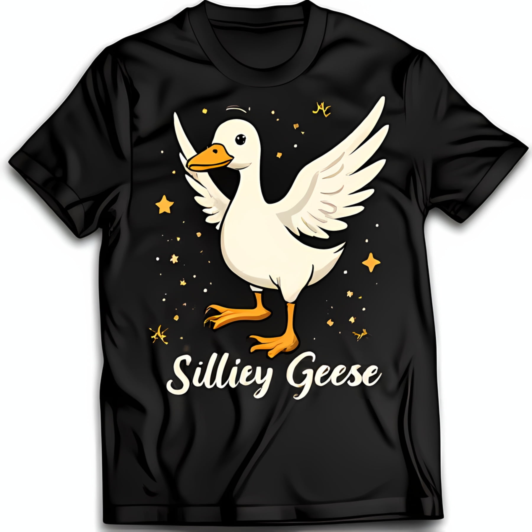 Black T-Shirt with Whimsical Goose Graphic & ' Geese' Text - Walmart.com