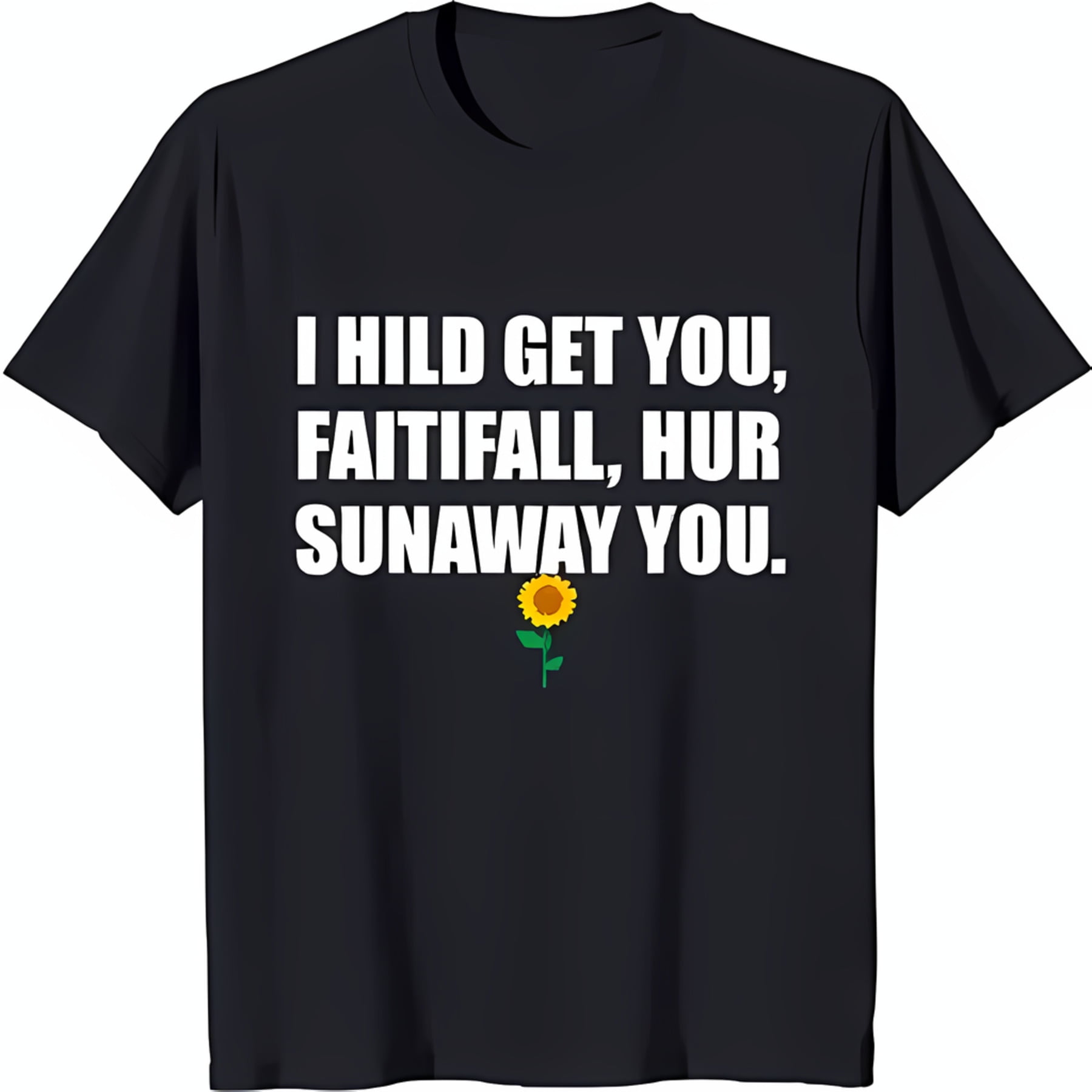 Black T-Shirt with Whimsical Text and Sunflower Design Unique Graphic ...