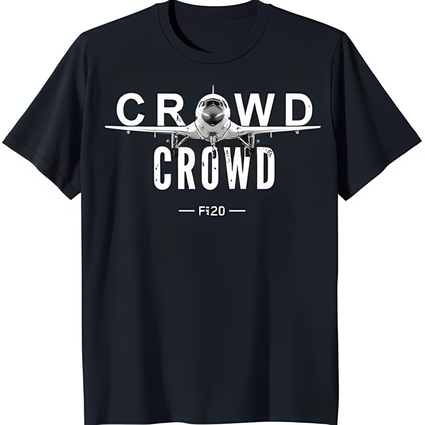 Black T-Shirt with White Airplane Graphic 'CROWD CROWD Fi20' Design ...