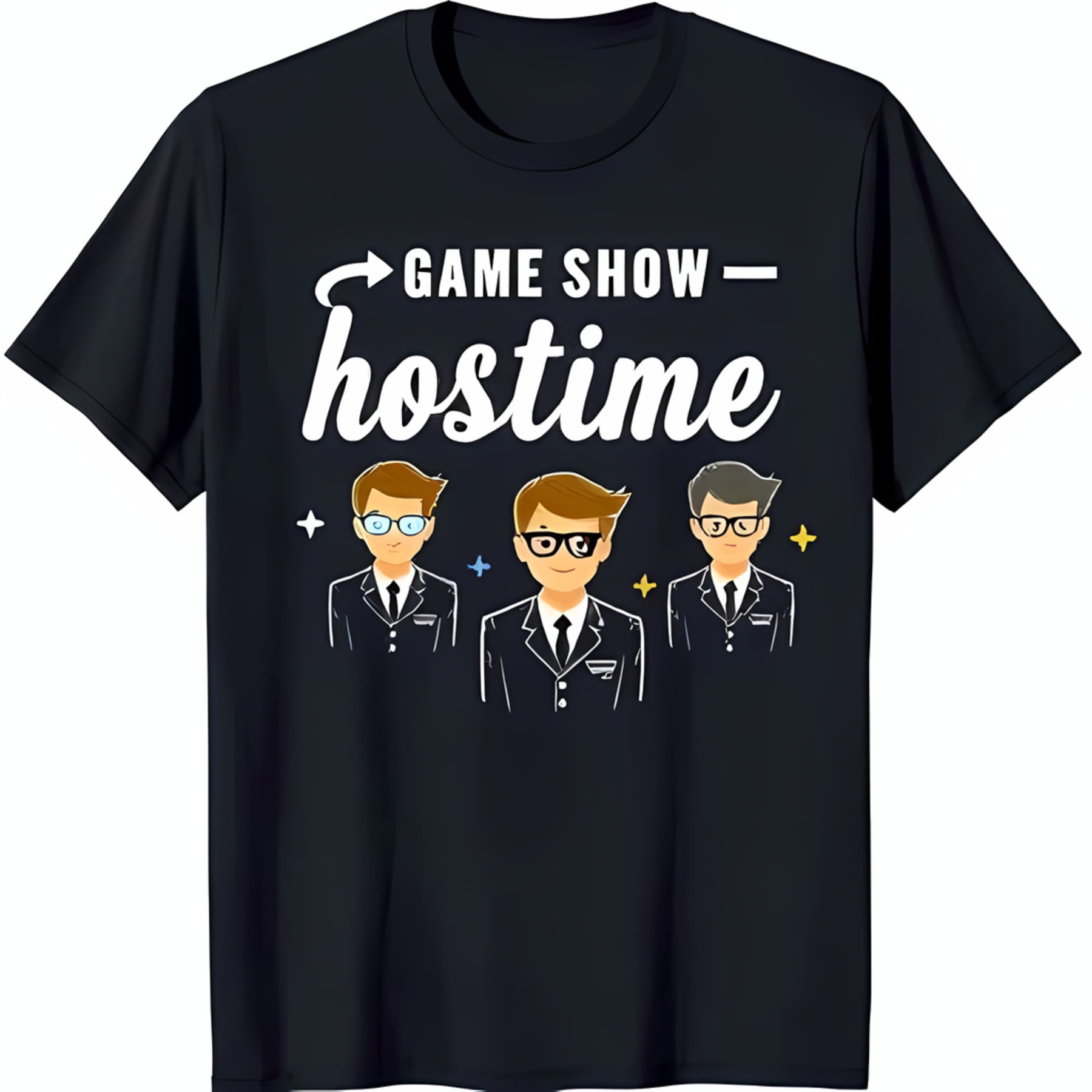 Black T-Shirt with White Arrow & 'GAME SHOW hosttime' Design Featuring ...