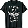 Black T-Shirt with White Bird Graphic & I Love My Little Sister Text ...