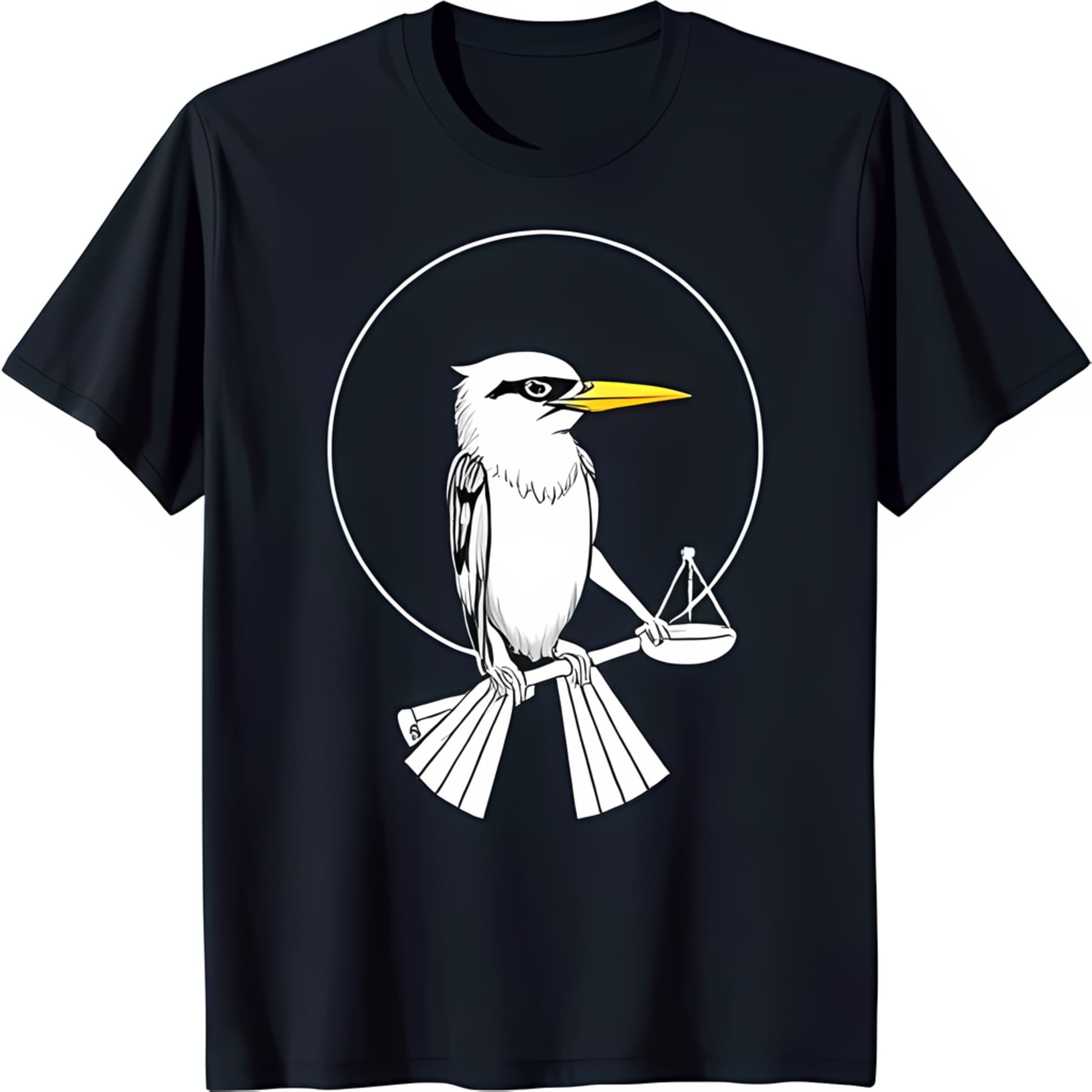 Black T-Shirt with White Bird Holding Scale Winged Scale Design Unique ...