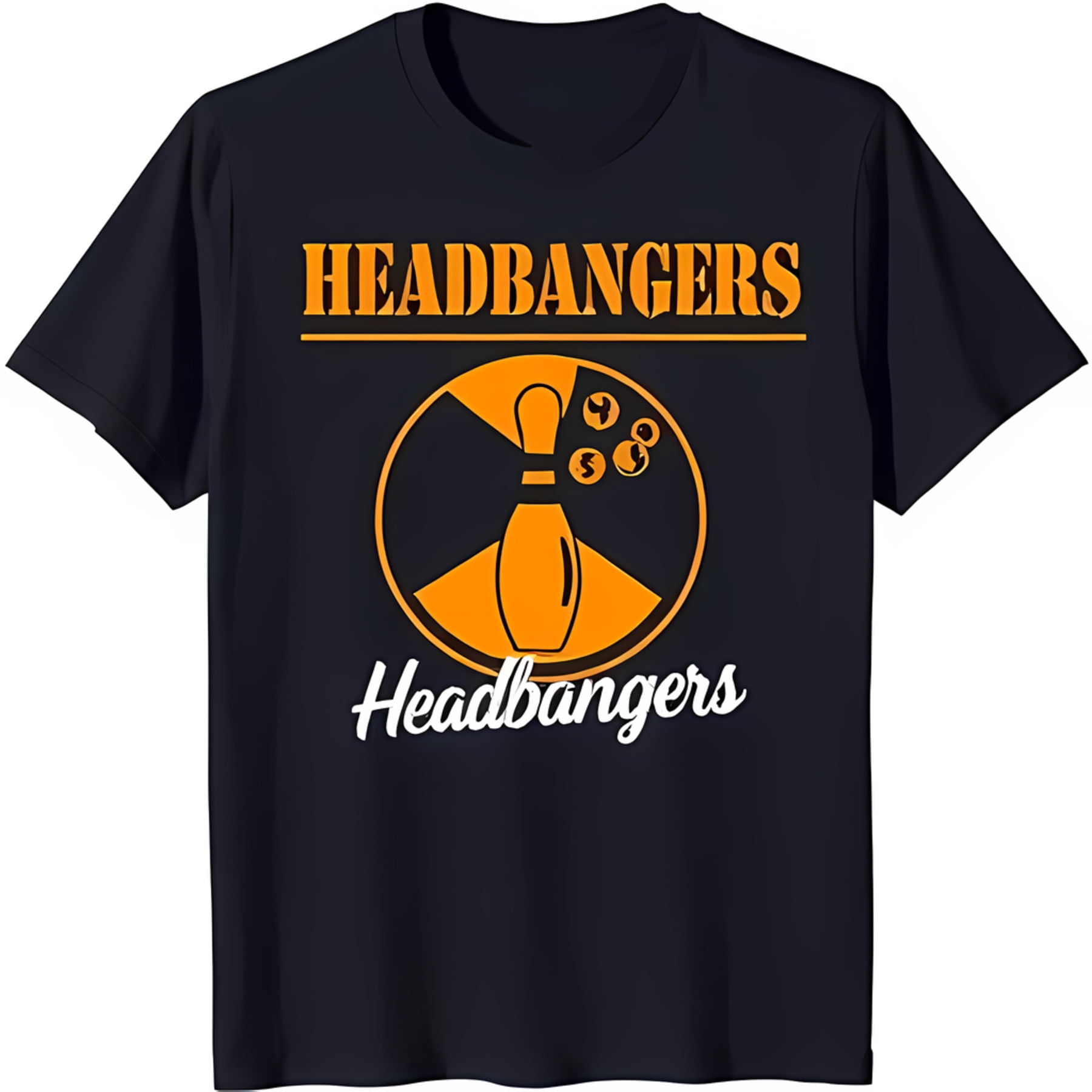Black T-Shirt with & White Bowling Design Headbangers Graphic Tee ...