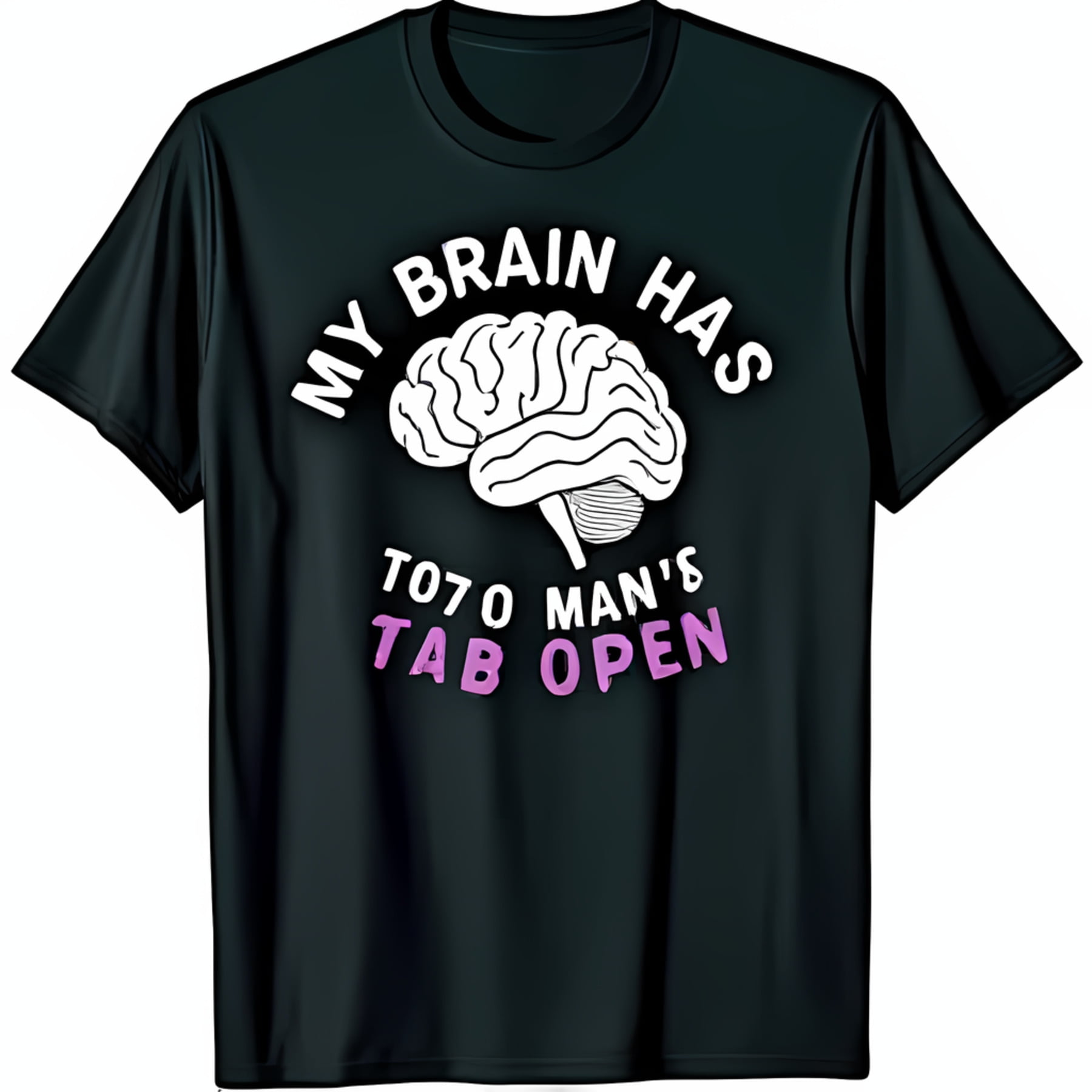 Black T-Shirt with White Brain Outline & My Brain Toto Man Tab Open ...