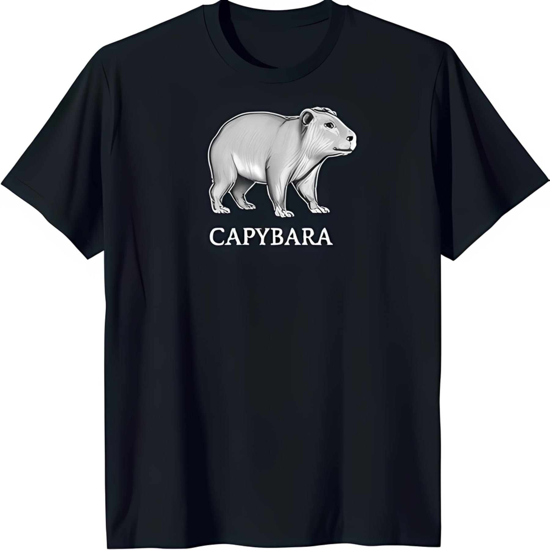 Black T-Shirt with White Capybara Illustration Walking Capybara Design ...