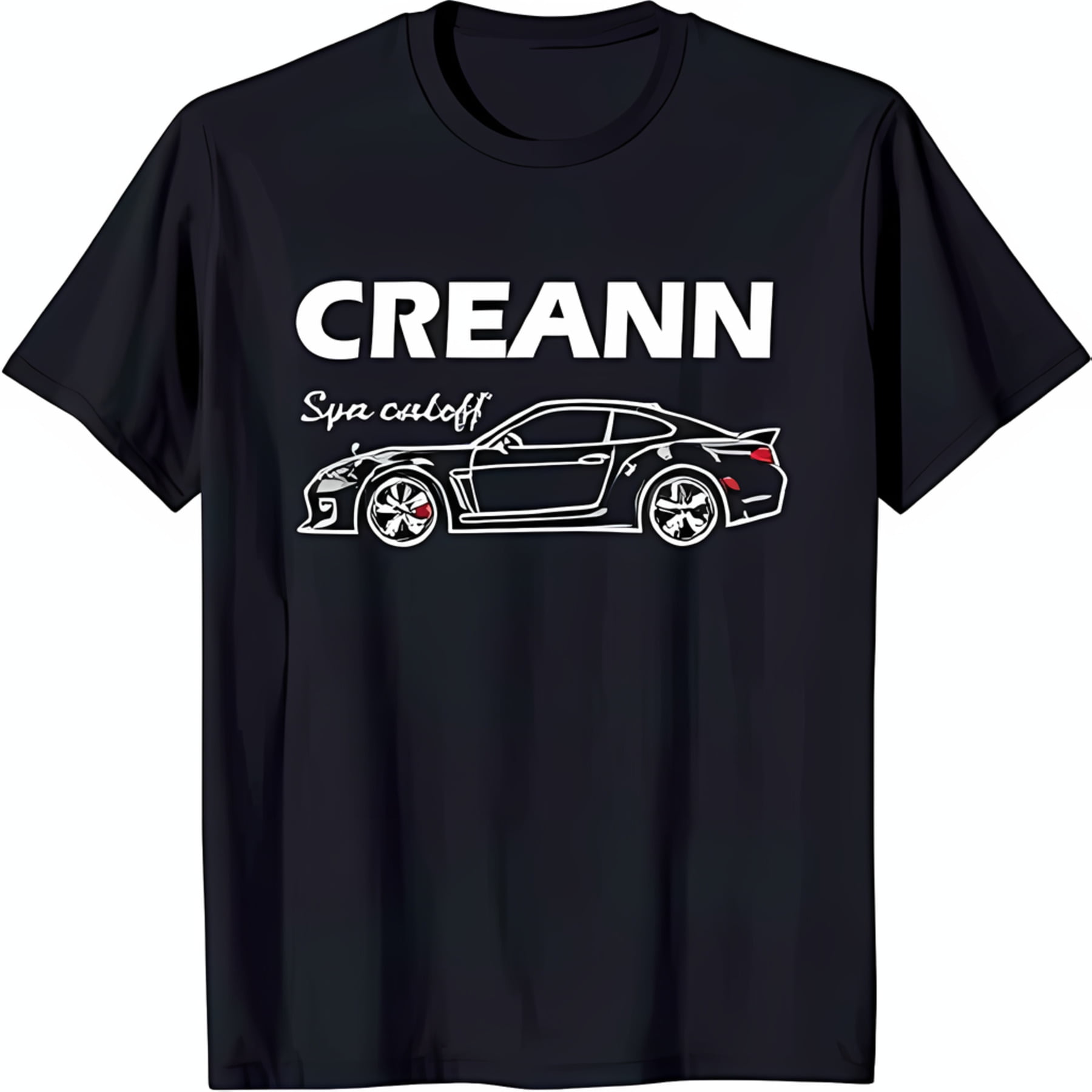 Black T-Shirt with White Car Outline & Red Brake Calipers CREANN Design ...