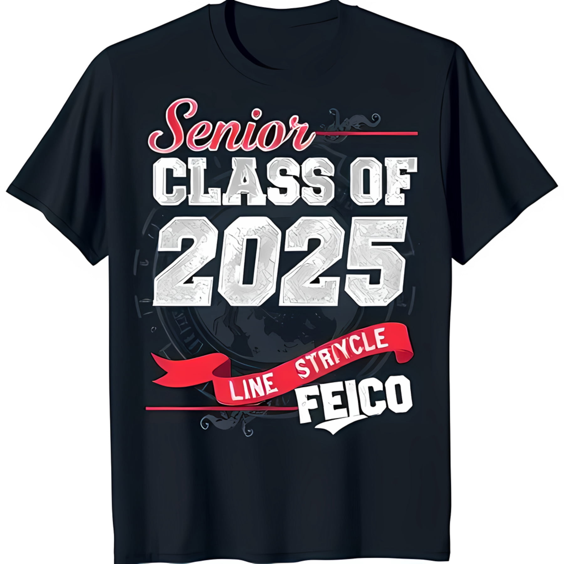 Black T-Shirt with White Circle Design 'Senior Class of 2025' & Red ...