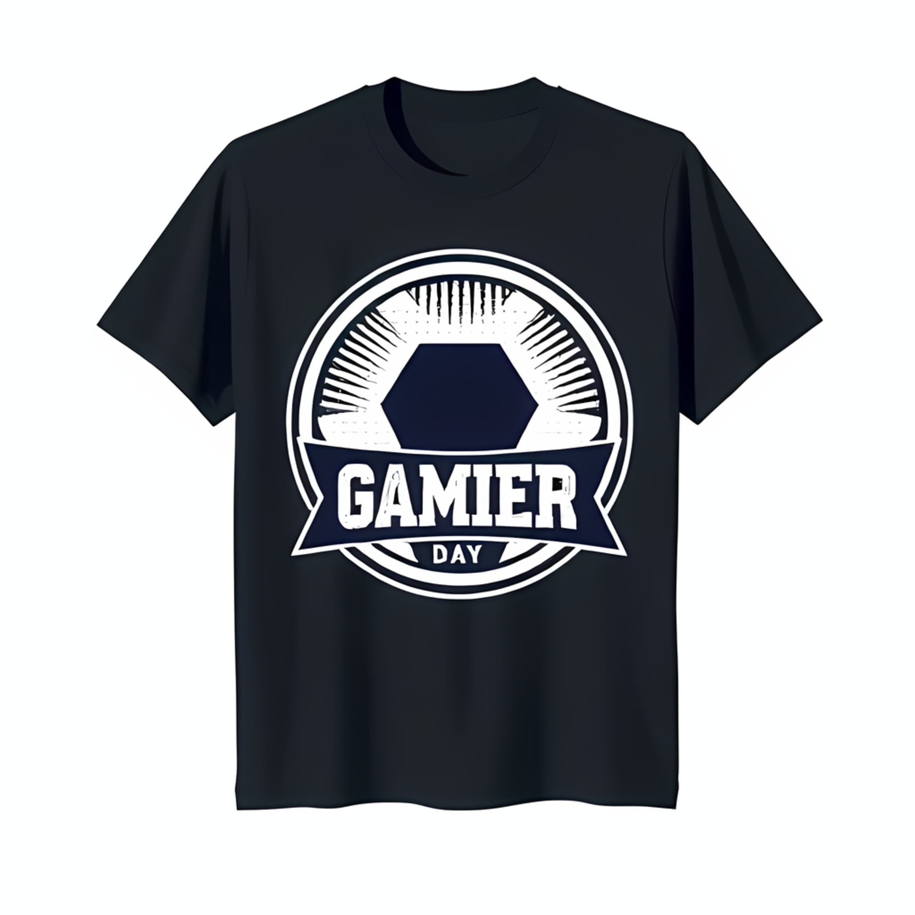 Black T-Shirt with White Circle Soccer Ball Design & 'GAMIER DAY' Text ...