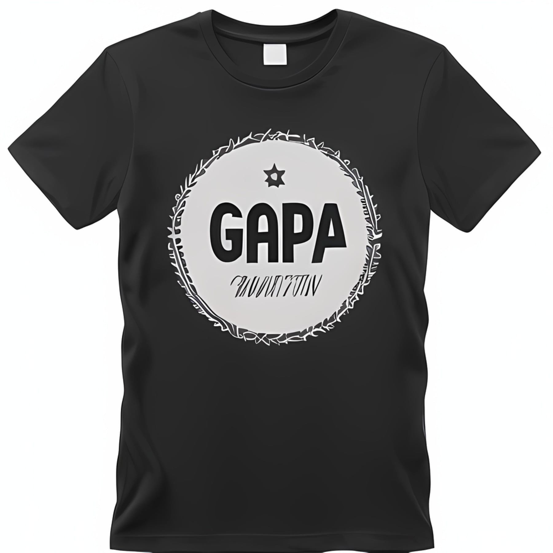 Black T-Shirt with White Circle Star & GAPA Bold Letters Wreath Design ...