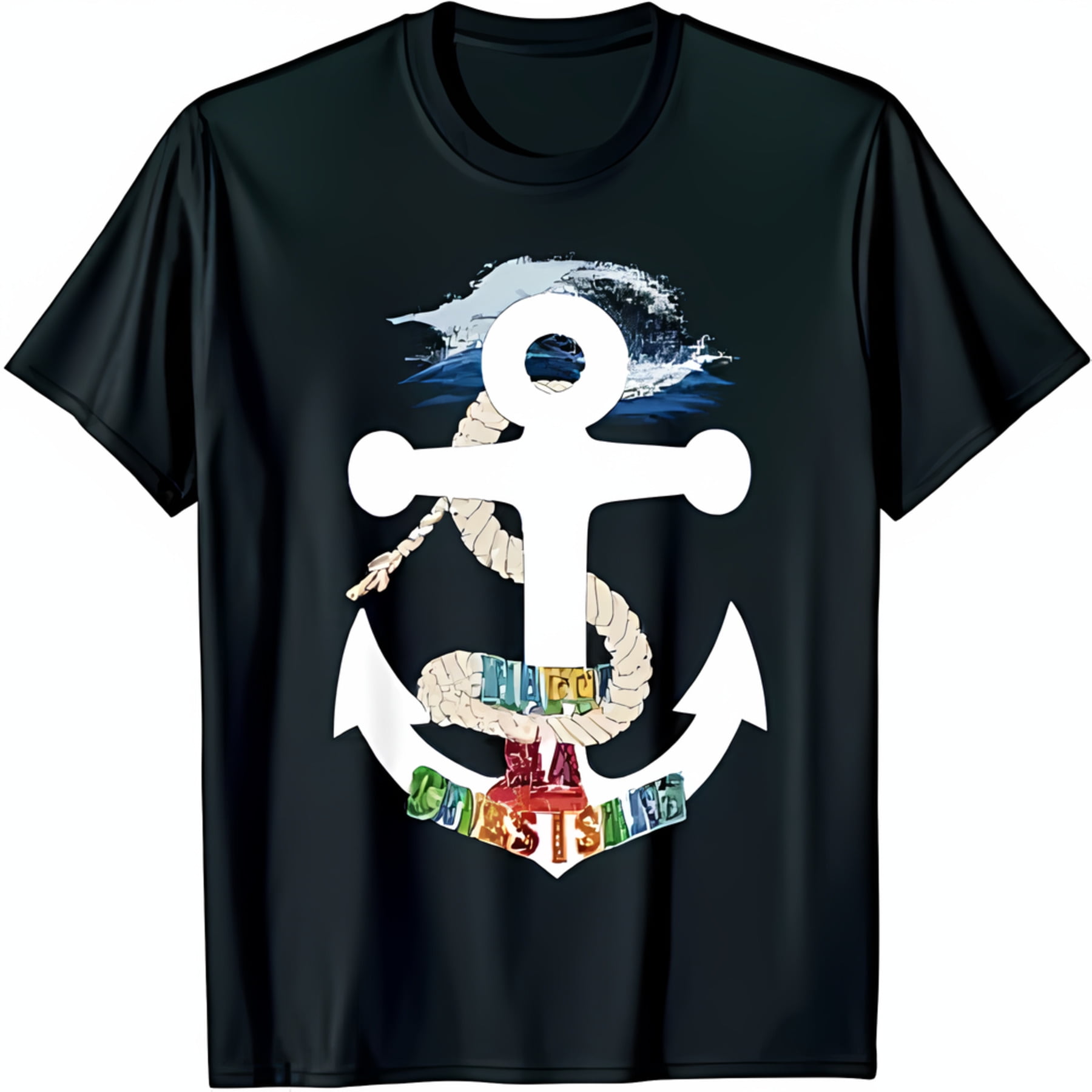 Black T-Shirt with White & Colorful Happy As A Clam Rope - Walmart.com