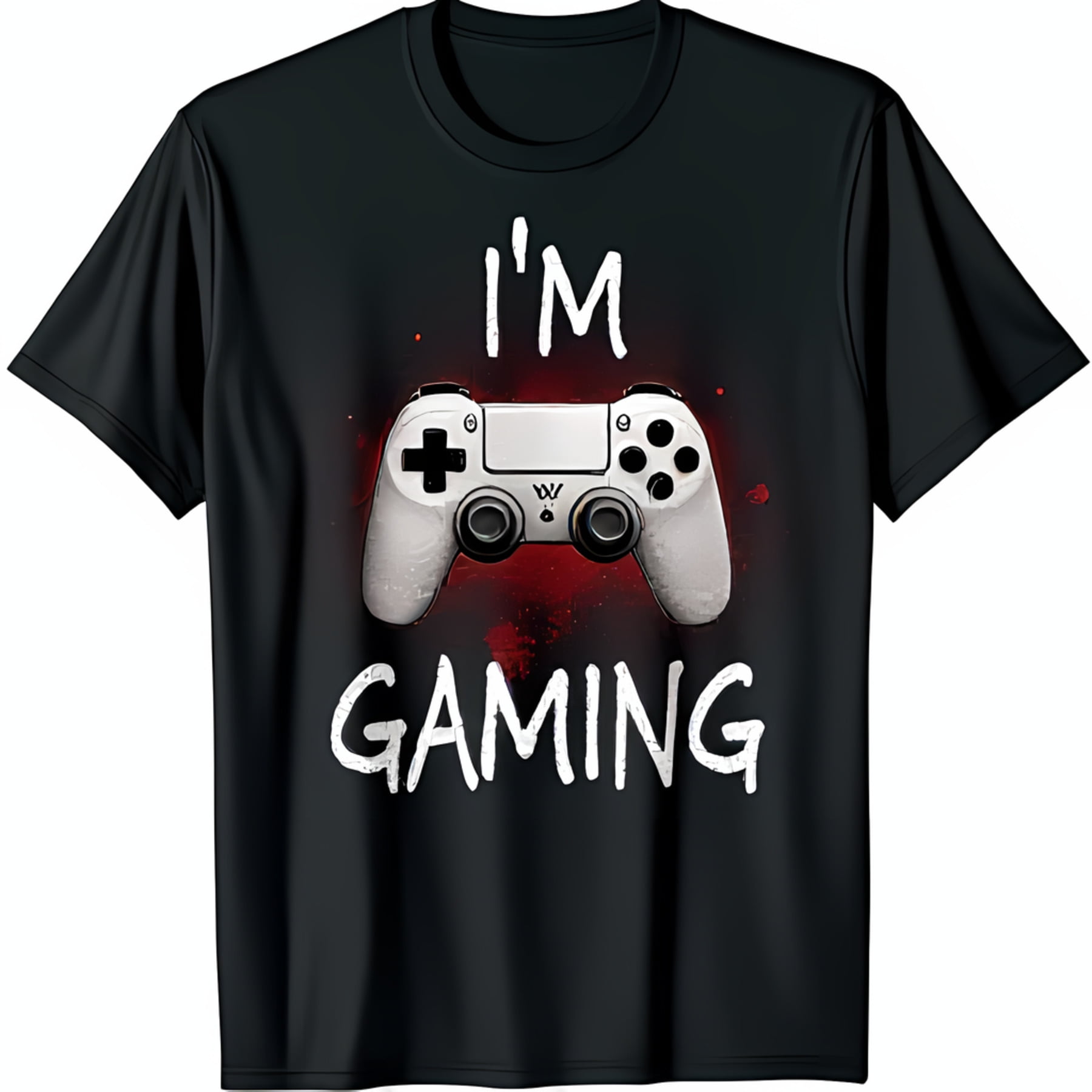 Black T-Shirt with White Controller Graphic & Red Splatter Design for ...