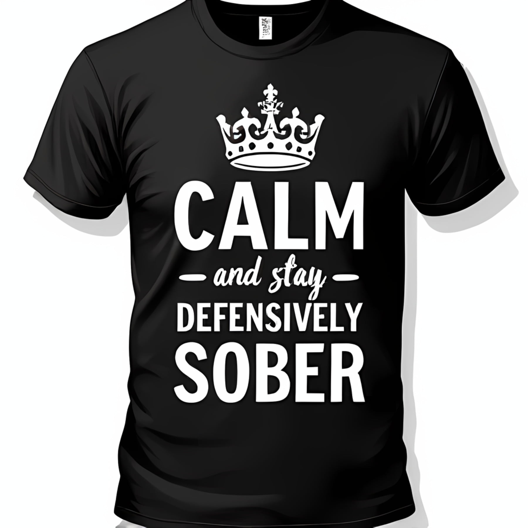 Black T-Shirt with White Crown Graphic & Calm and Stay Defensively ...