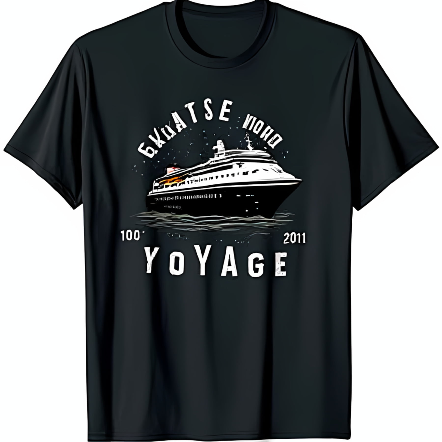 Black T-Shirt with White Cruise Ship Graphic Under Starry Sky SKÅTSE ...