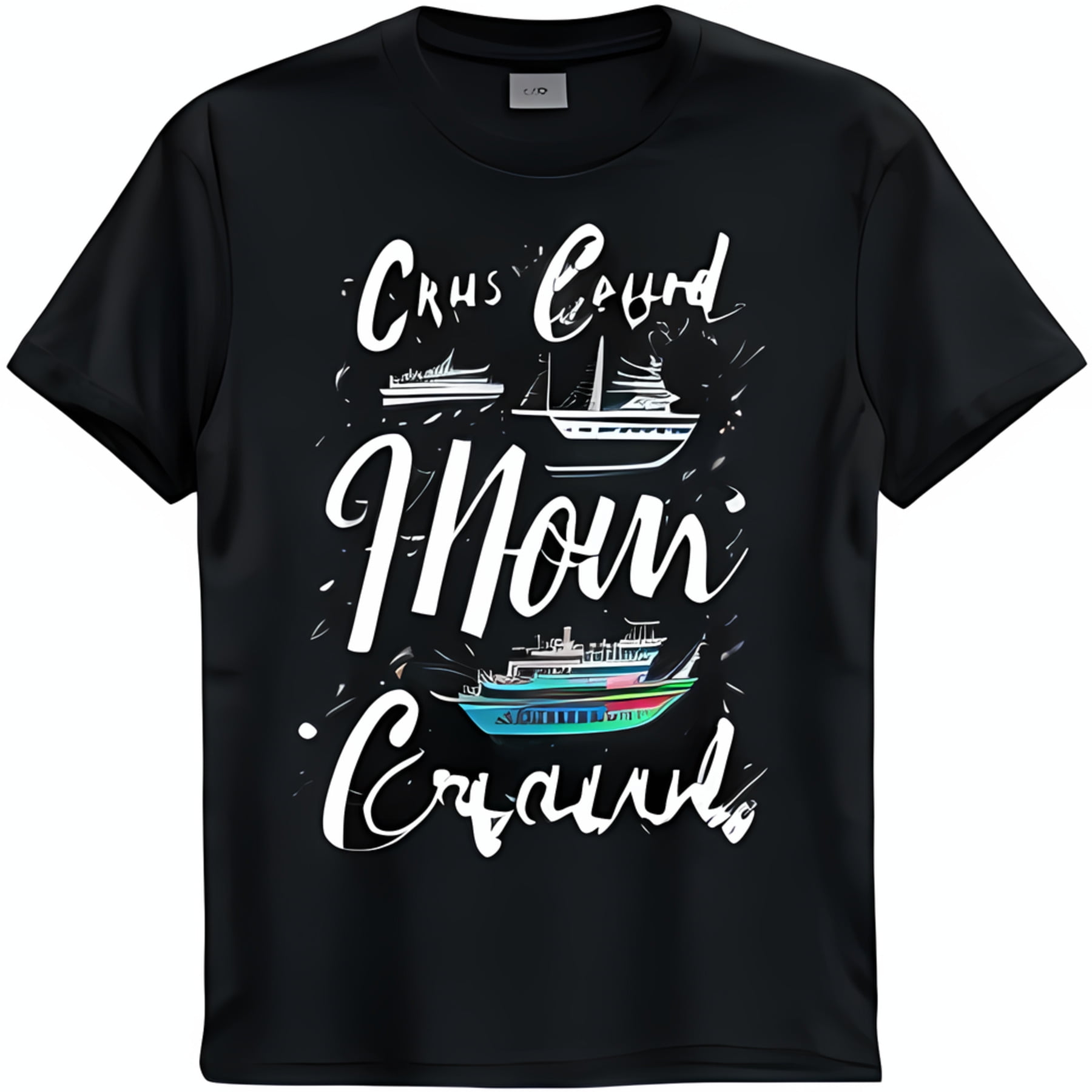 Black T-Shirt with White Cursive Cruise Around Graphic & Cruise Ship ...