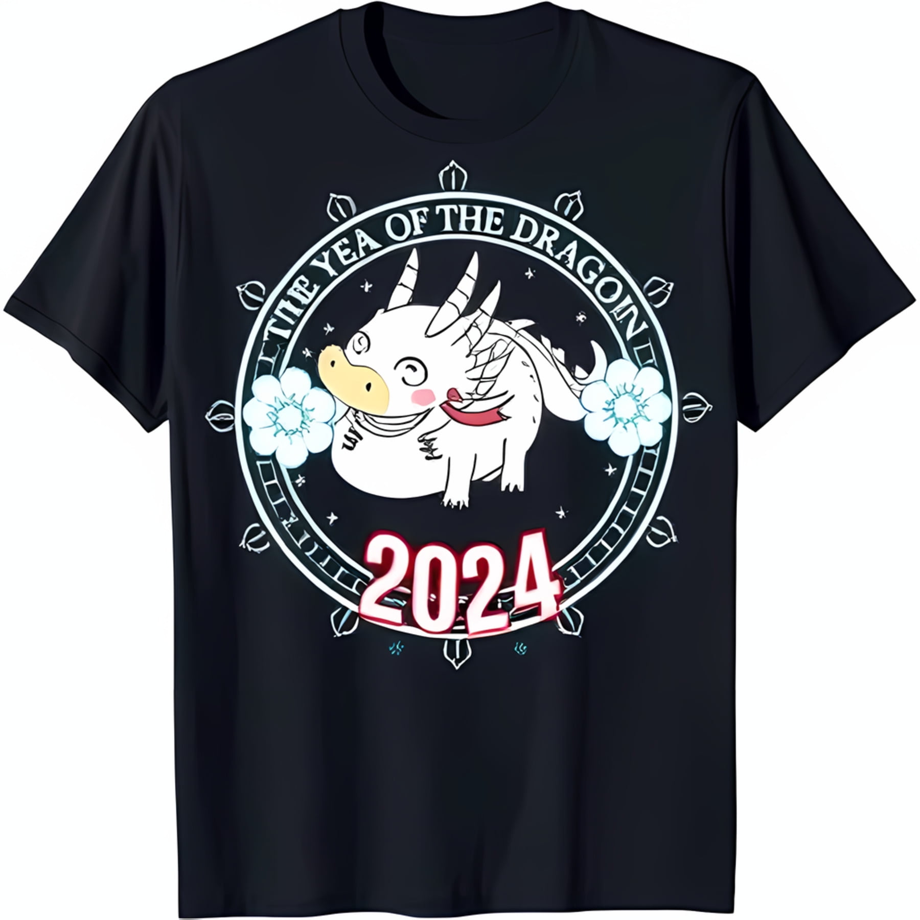Black T-Shirt with White Design & 'The Year of the ' 2024 - Walmart.com