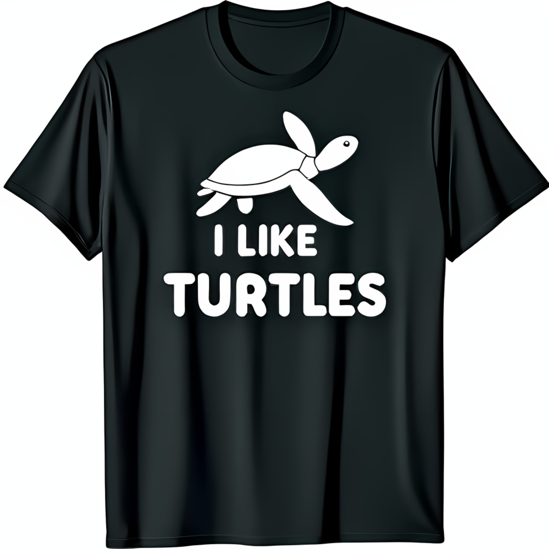Black T-Shirt with White Design and 'I Like Turtles' Text Fun Graphic ...