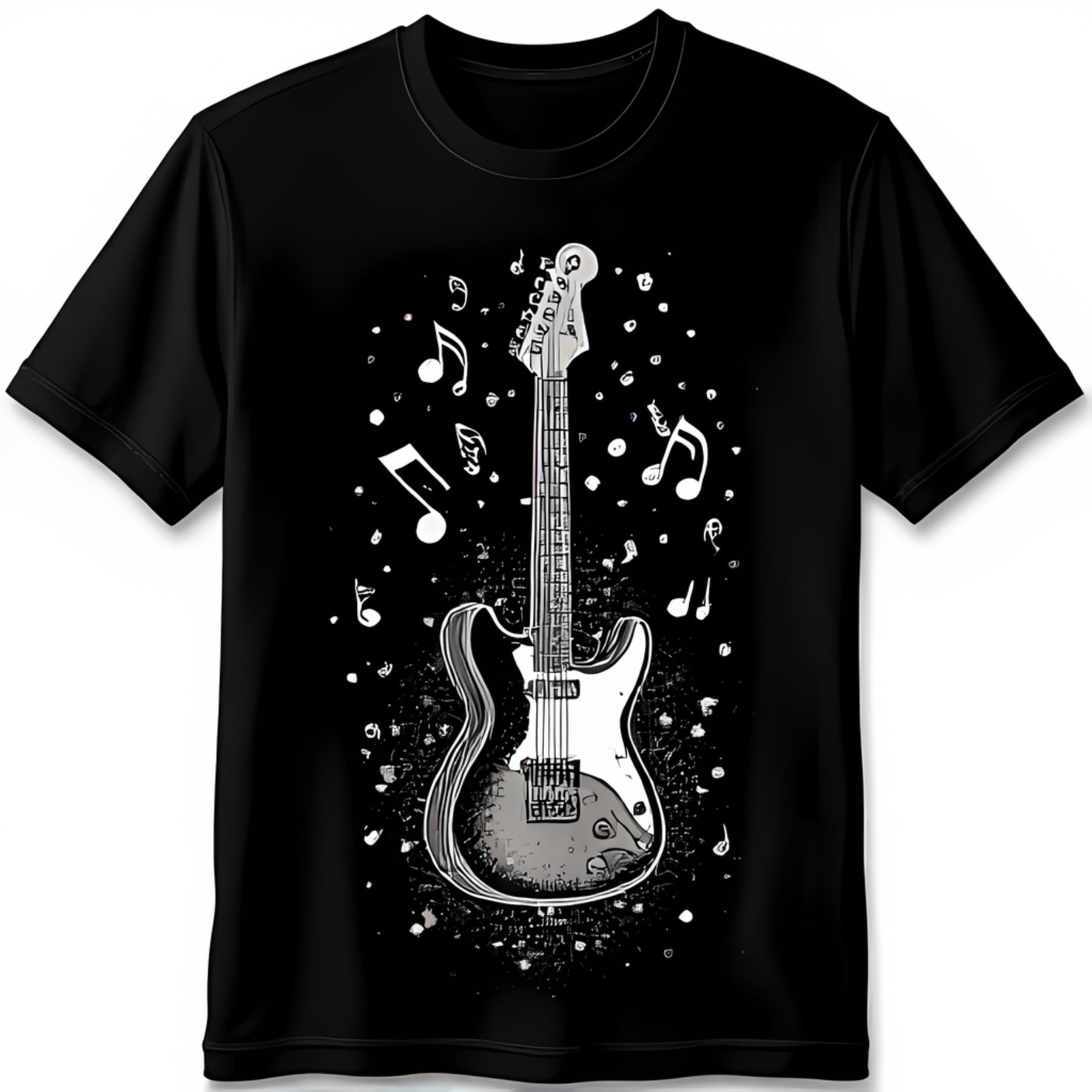 Black T-Shirt with White Design and Musical Notes - Walmart.com