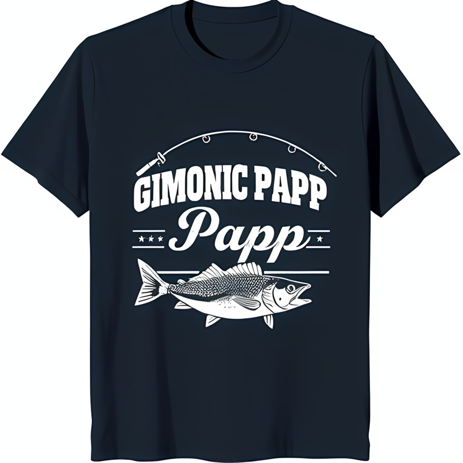 Black T-Shirt with White Fish and Design 'GIMONIC PAPP Papp' with Stars ...
