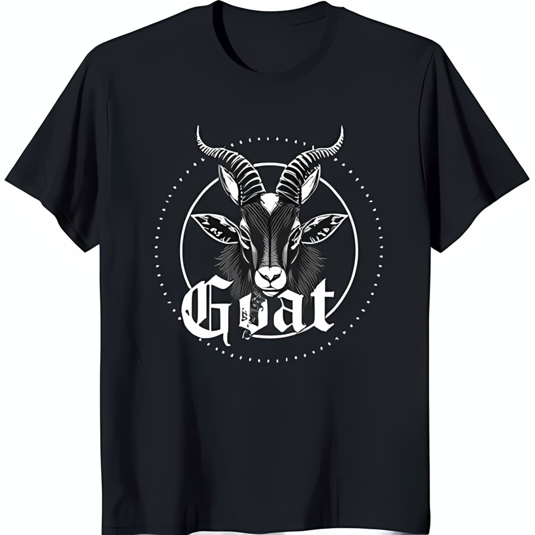 Black T-Shirt with White Goat Head Graphic and 'Goat' Text Neck Design ...
