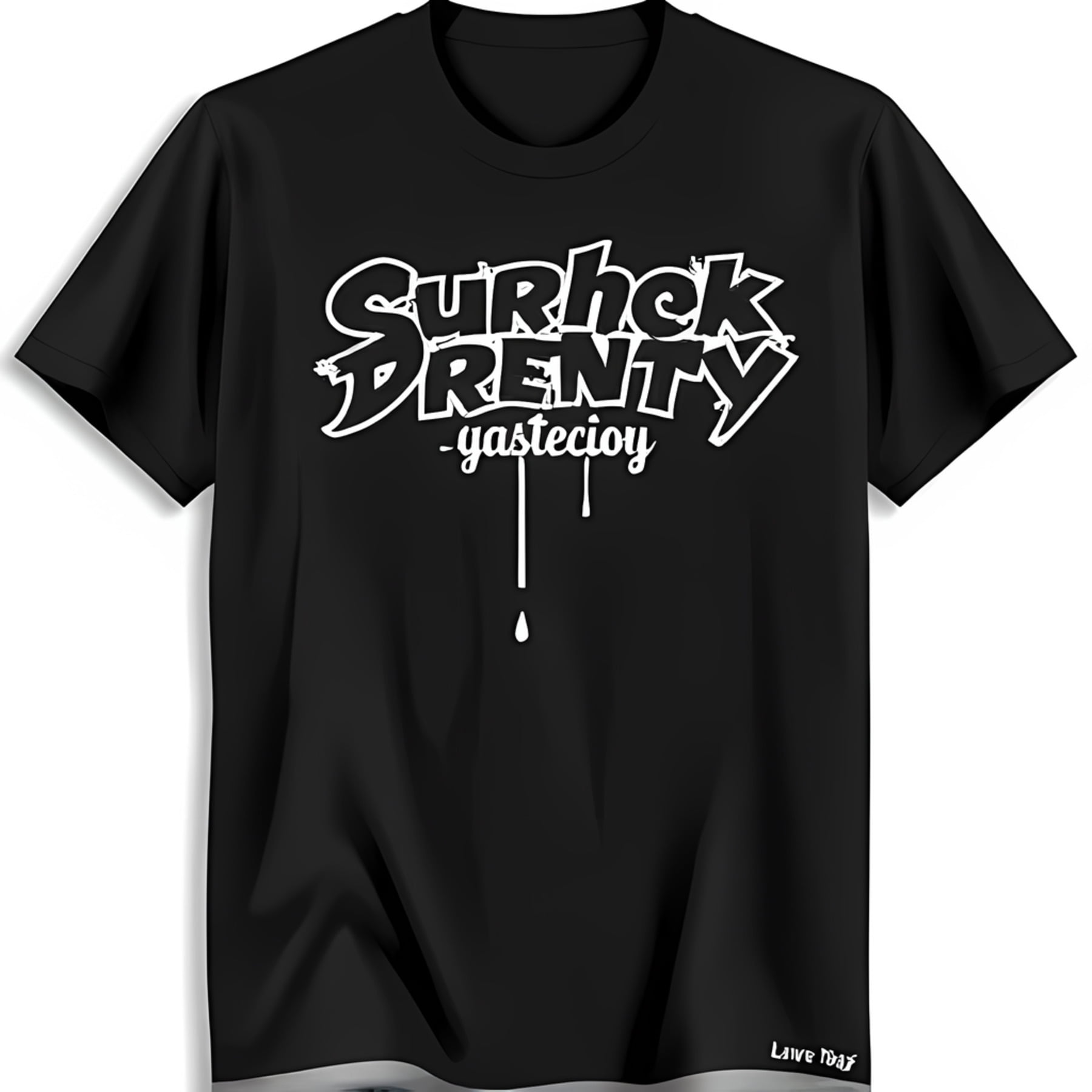 Black T-Shirt with White Graffiti Design 'Surhck Drenty yastecioy' with ...