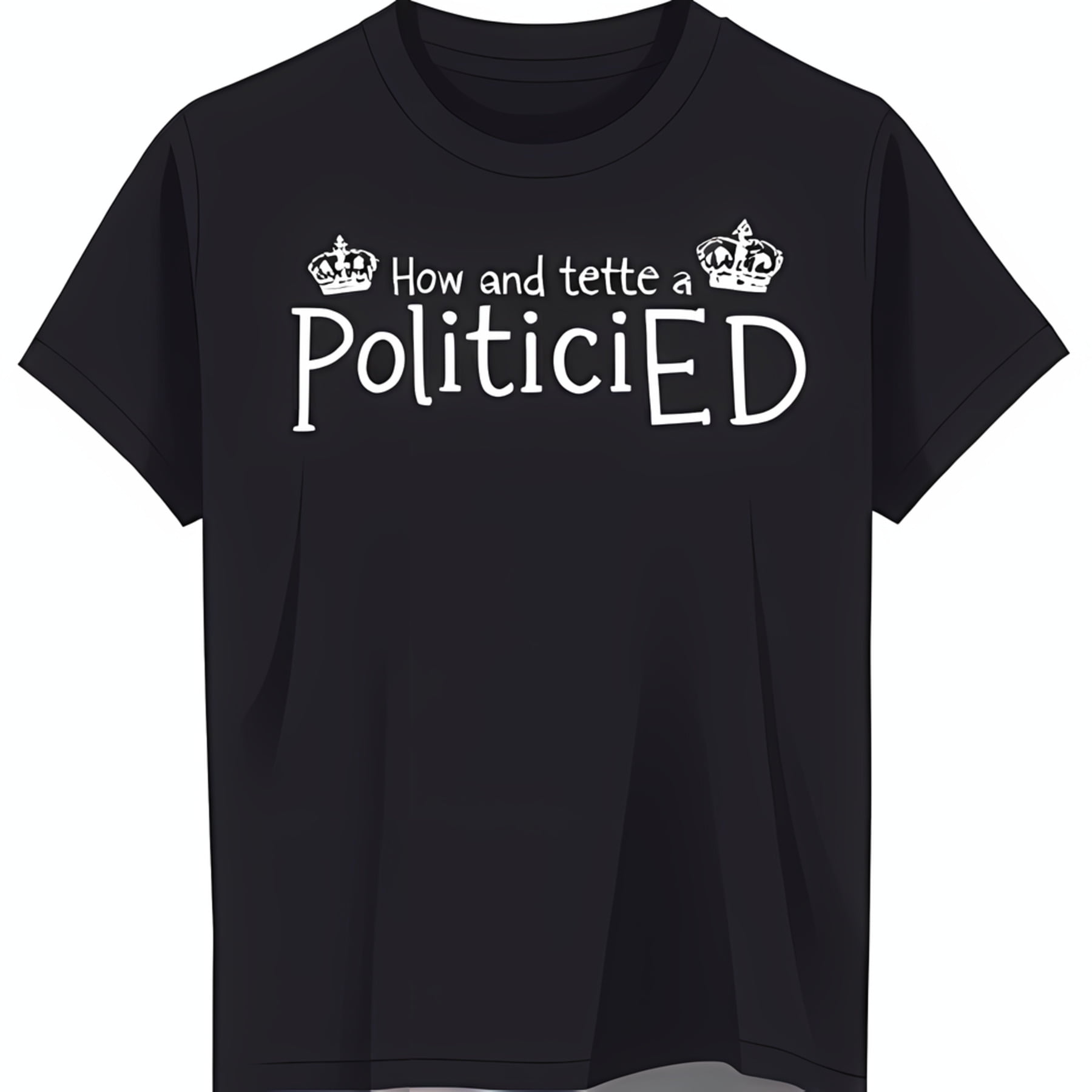 Black T-Shirt with White Graphic Design 'How and Tetter a PoliticiED ...