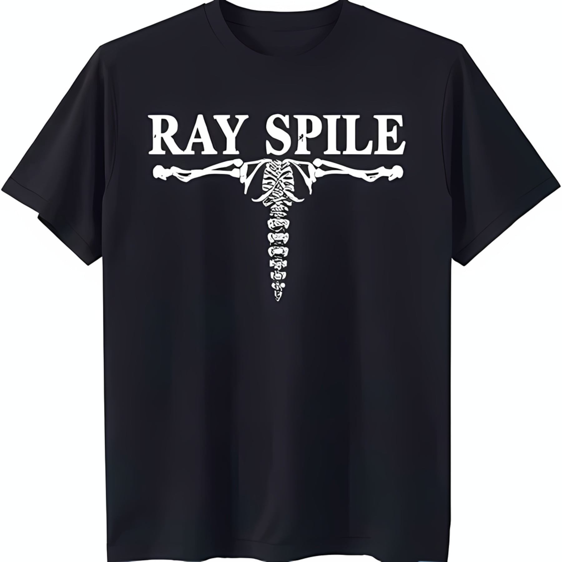 Black T-Shirt with White Graphic Design on Skeletal Body 'Ray Spile ...