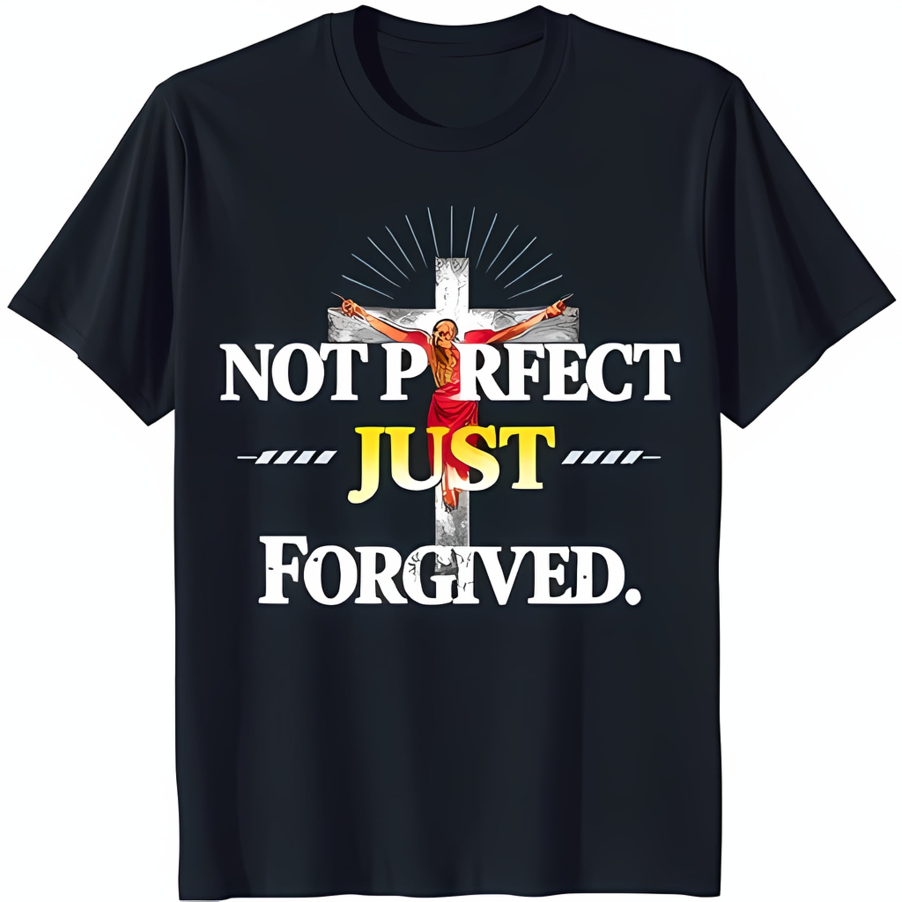 Black T-Shirt with White Graphic 'NOT JUST FORGIVEN' Design - Walmart.com