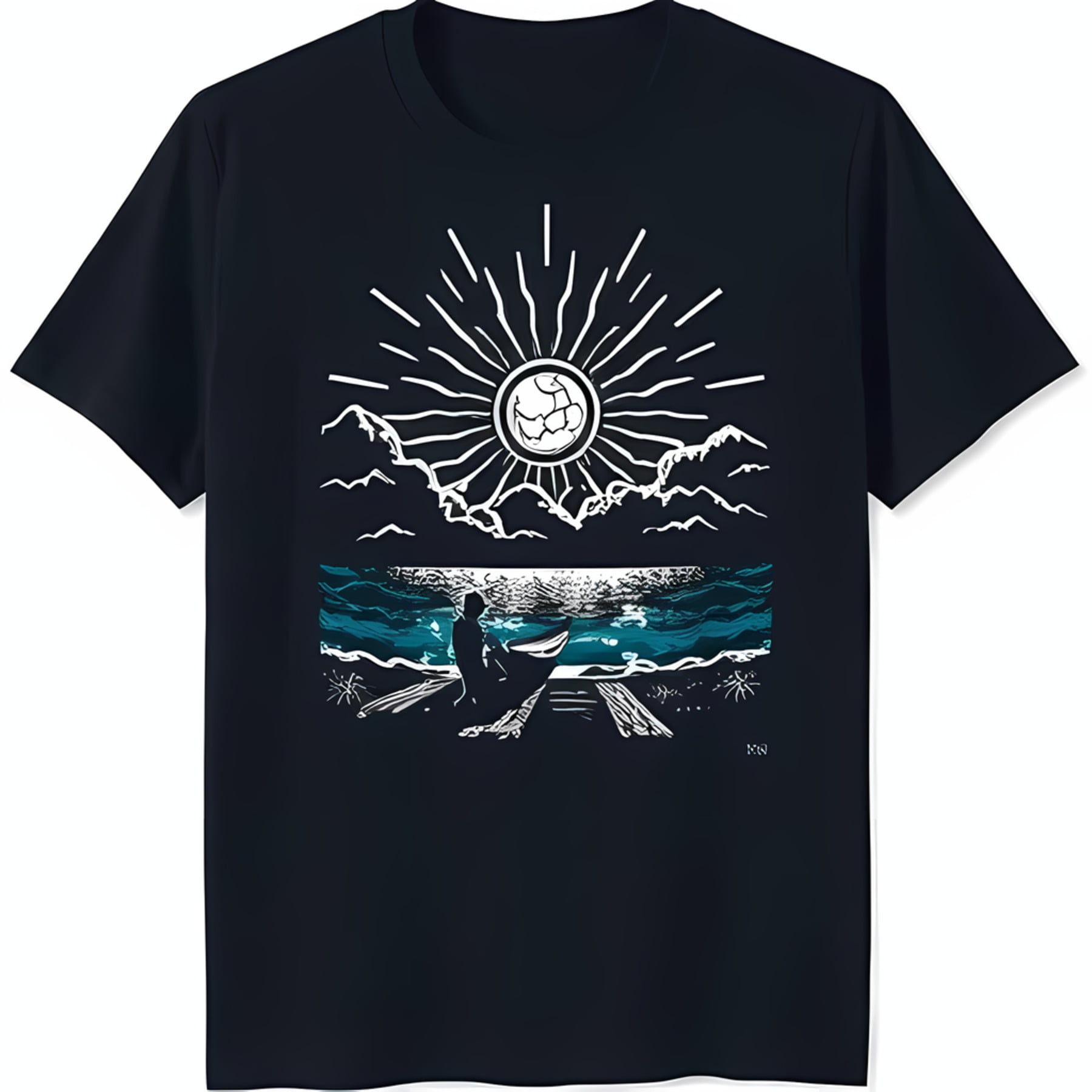 Black T-Shirt with White Graphic: Person in Boat Gazing at Ocean & Sun - Walmart.com