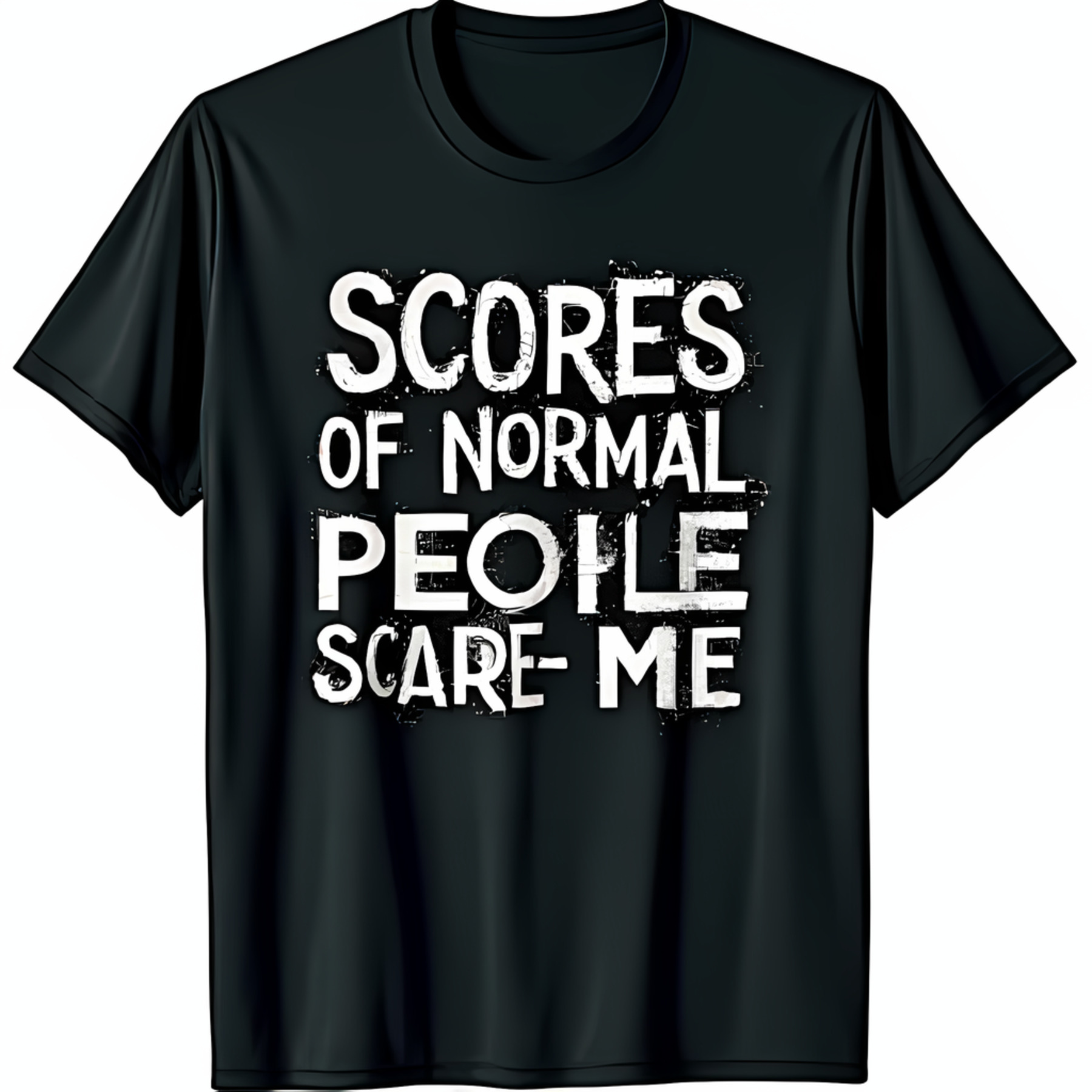Black T-Shirt with White Graphic Scores of Normal People Scare Me ...