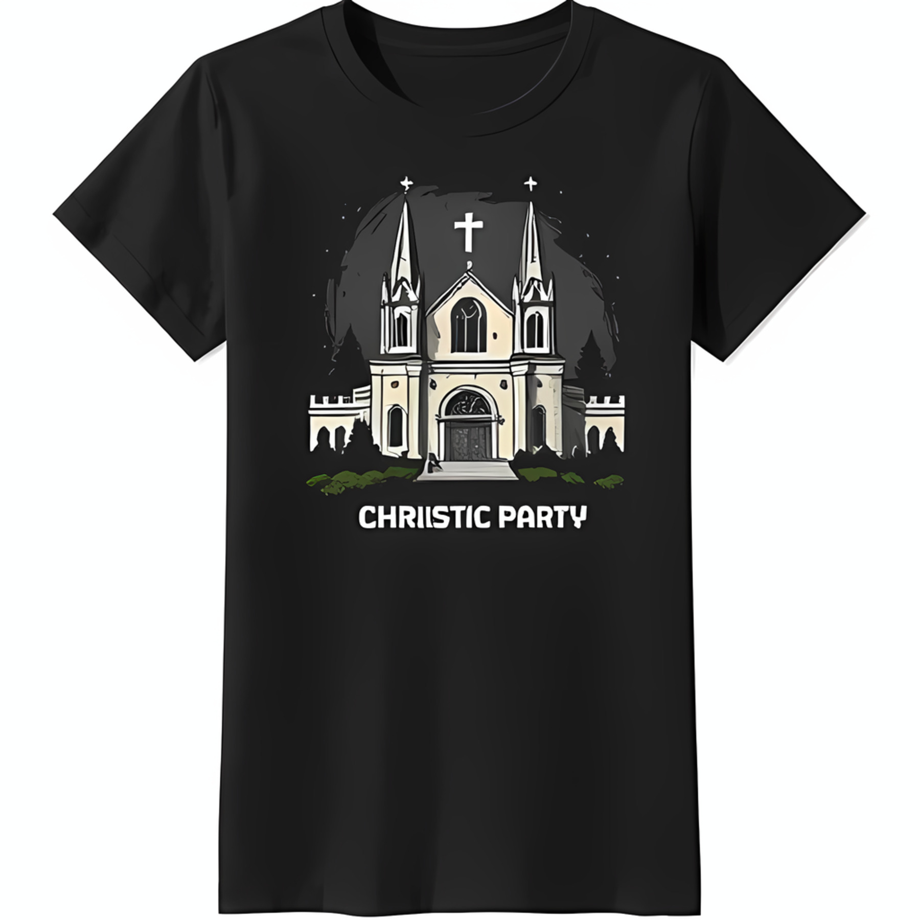 Black T-Shirt with White Graphic Traditional Design with Trees ...