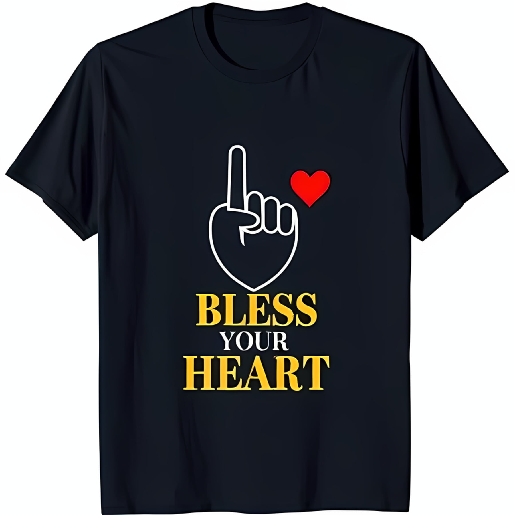 Black T-Shirt with White Hand Pointing Up Surrounded by Heart & 'Bless ...