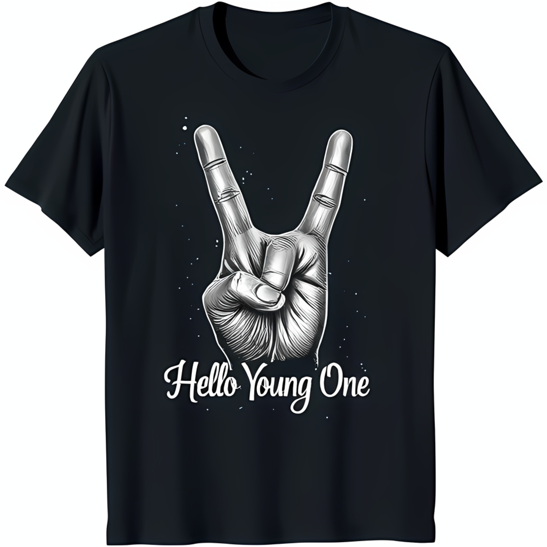 Black T-Shirt with White Hand Sign & 'Hello Young One' Design - Walmart.com