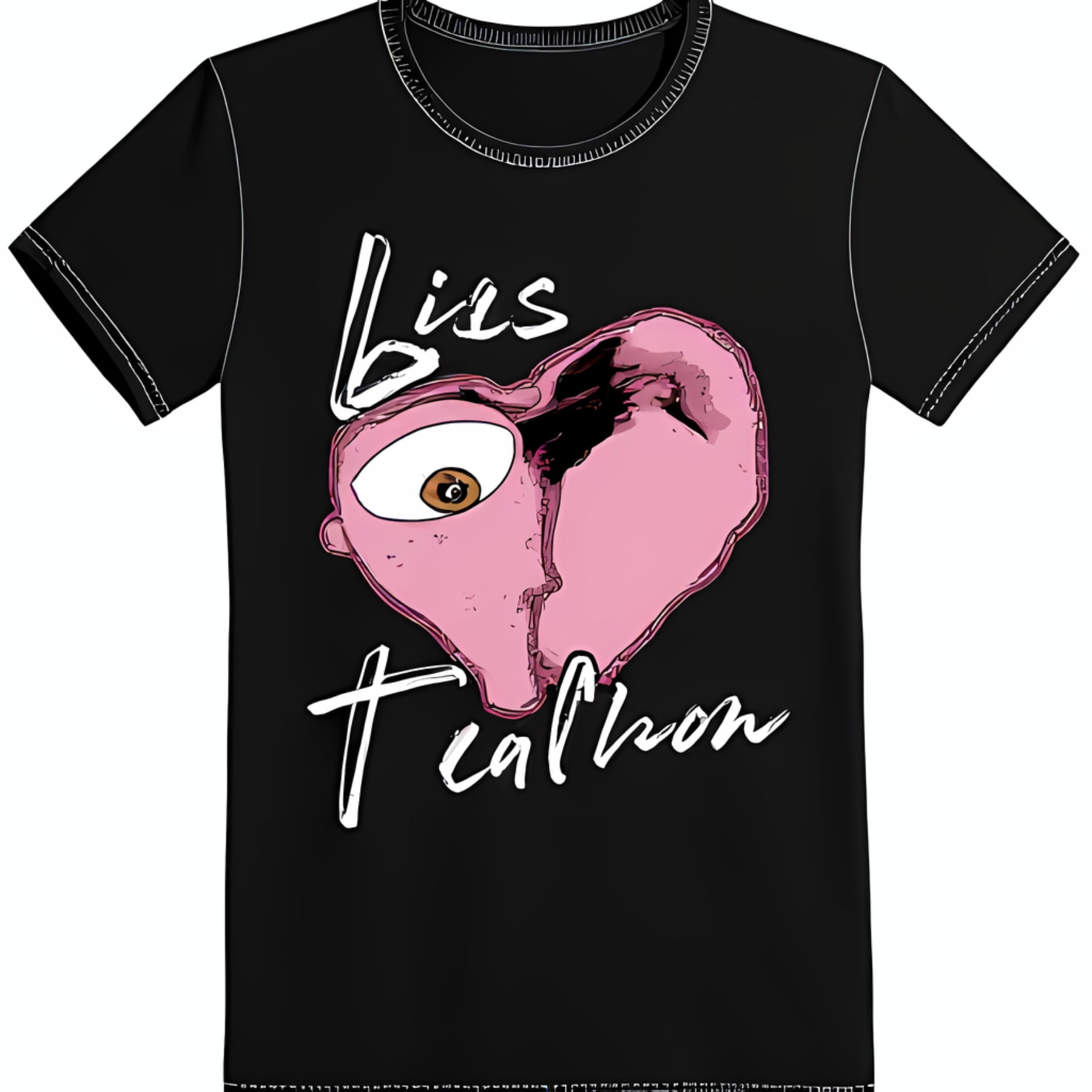 Black T-Shirt with White Heart Eye Design bis and calhon Text - Walmart.com