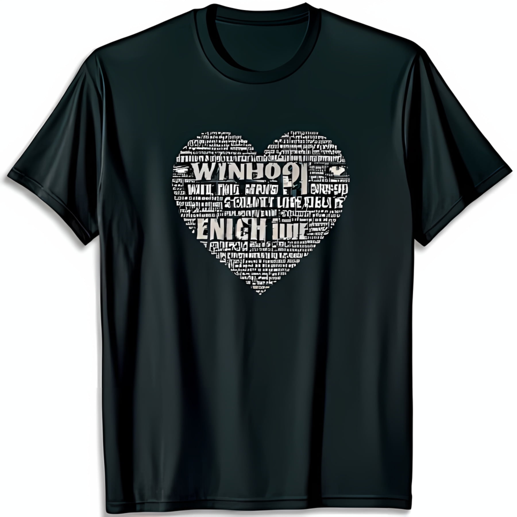 Black T-Shirt with White Heart Graphic Winhop & Enrich Life Design ...