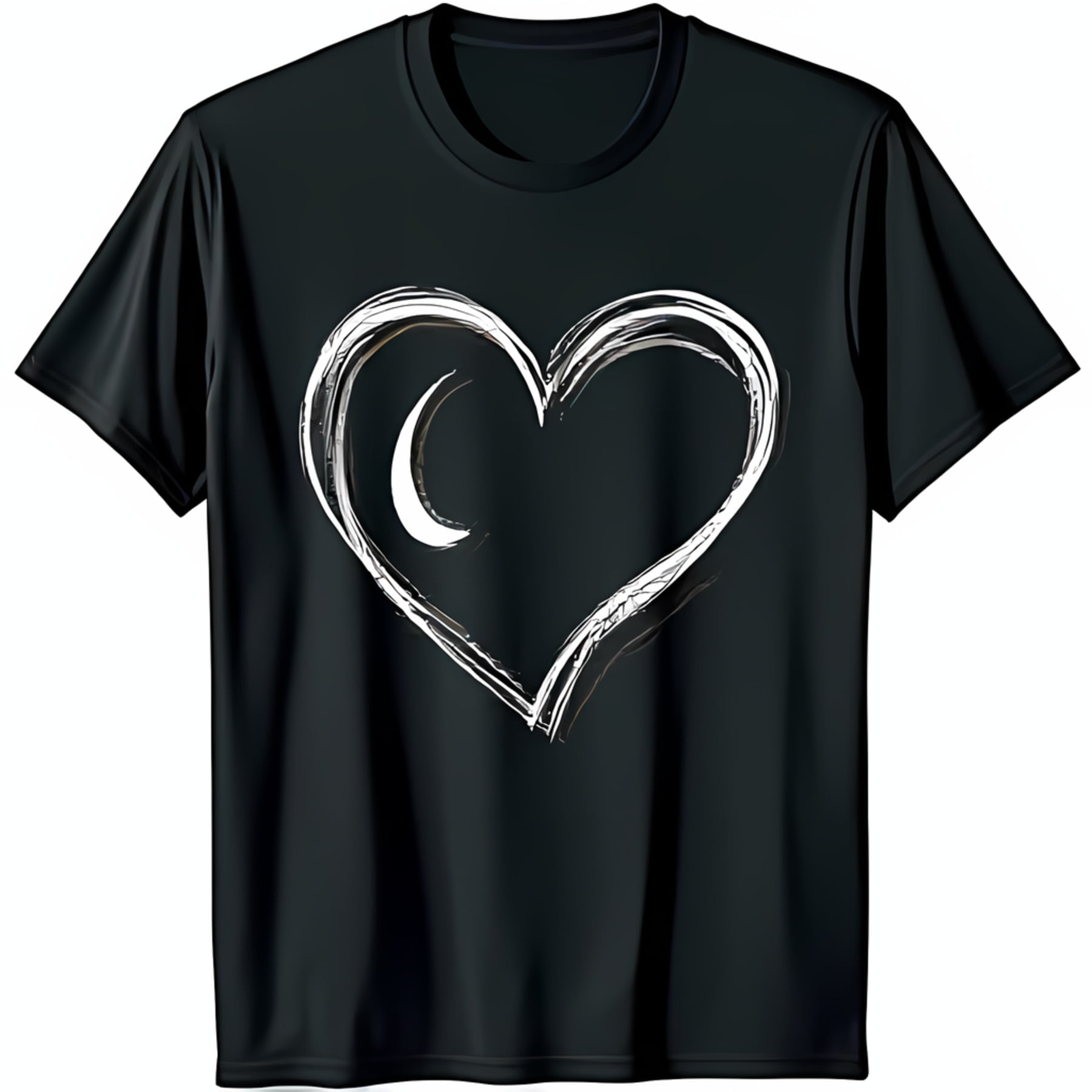 Black T-Shirt with White Heart and Design Artistic Sketch Style ...