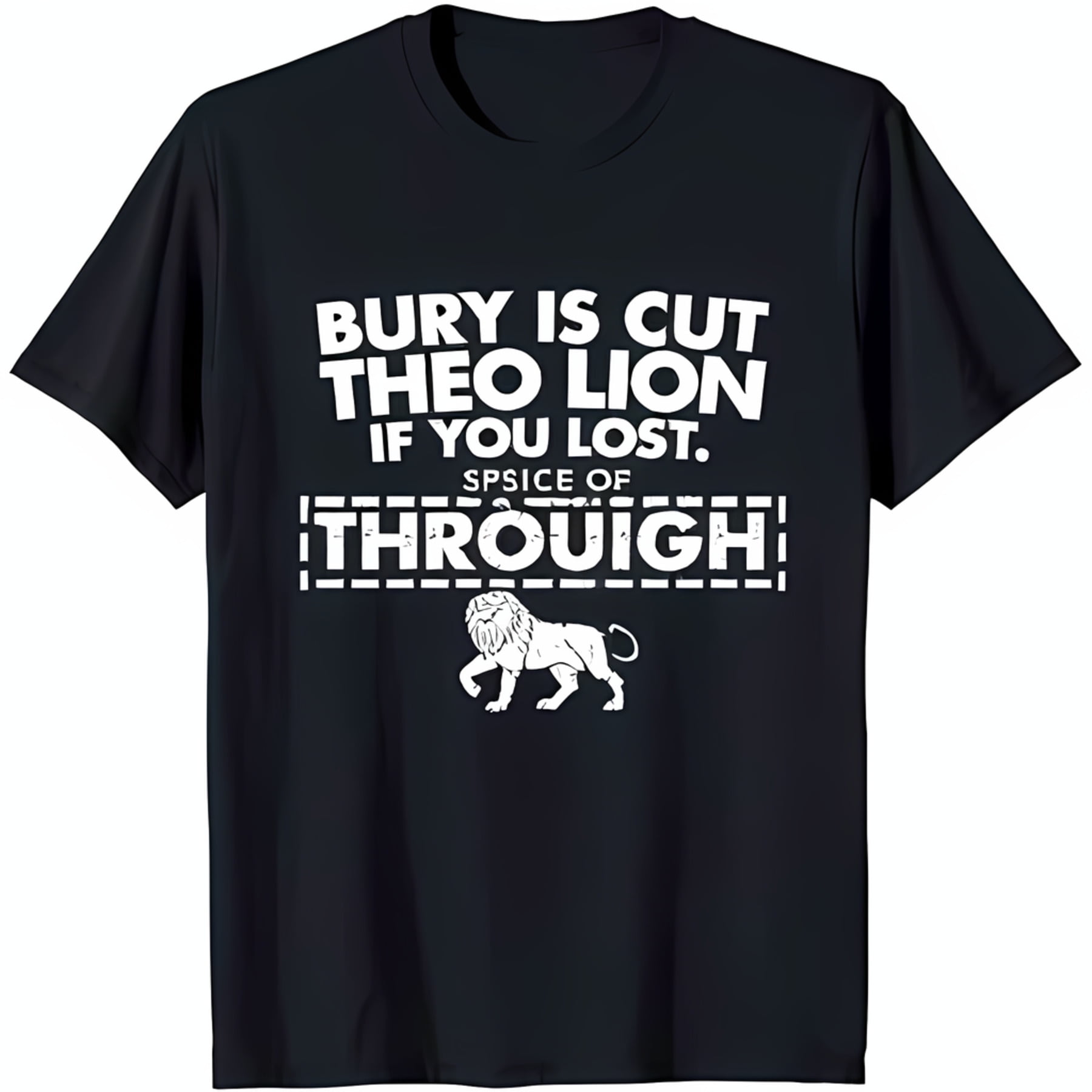 Black T-Shirt with White Lion Graphic 'Bury is Cut Theo Lion' Design ...