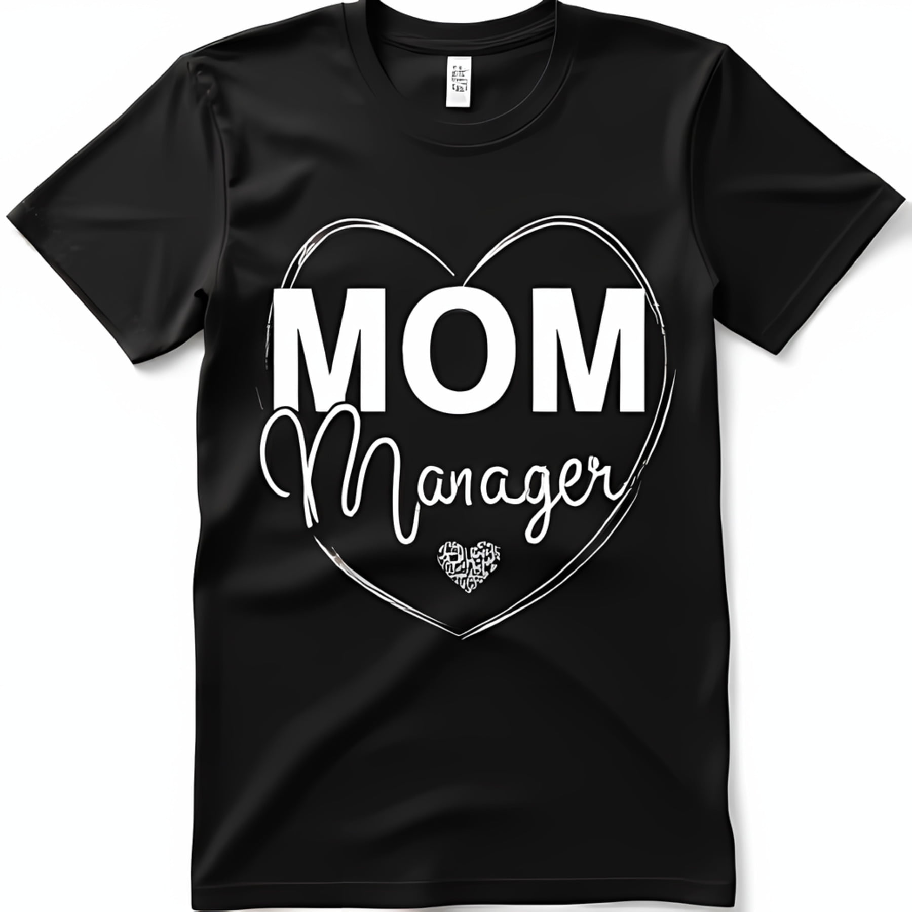 Black T-Shirt with White MOM Manager Heart Design for Moms - Walmart.com