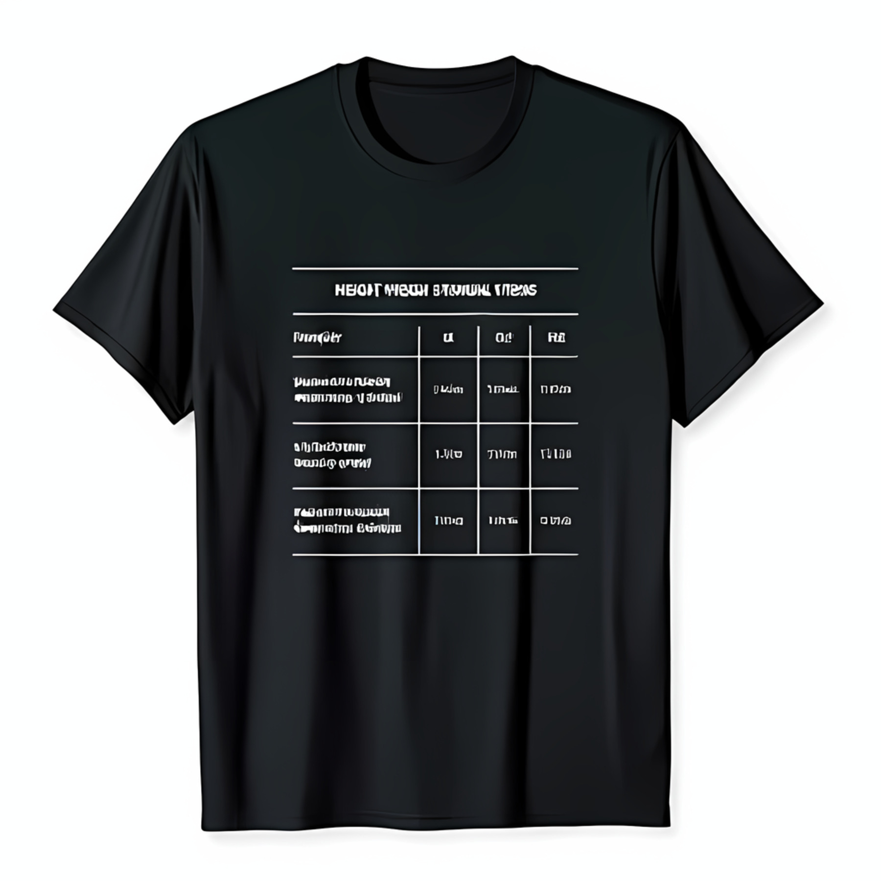 Black T-Shirt with White Measurement Table UK to US Units - Walmart.com