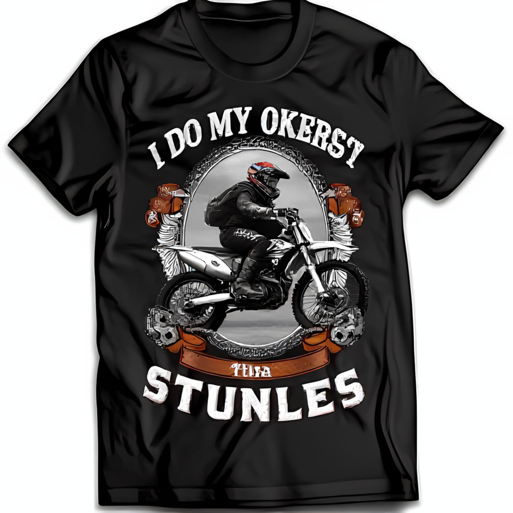 Black T-Shirt with White Motocross Rider Graphic Bold Action Design ...