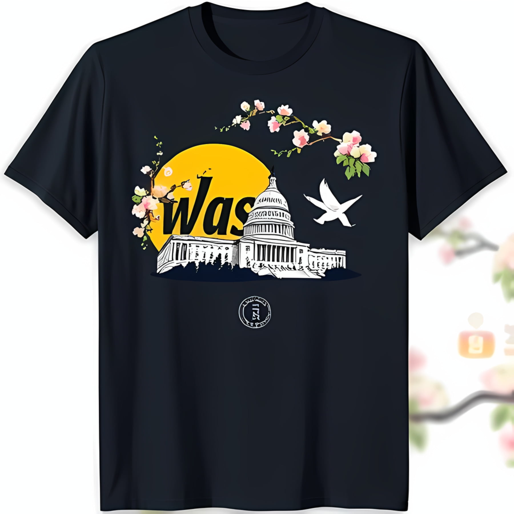 Black T-Shirt with White Outline of Capitol Building Yellow Sun ...