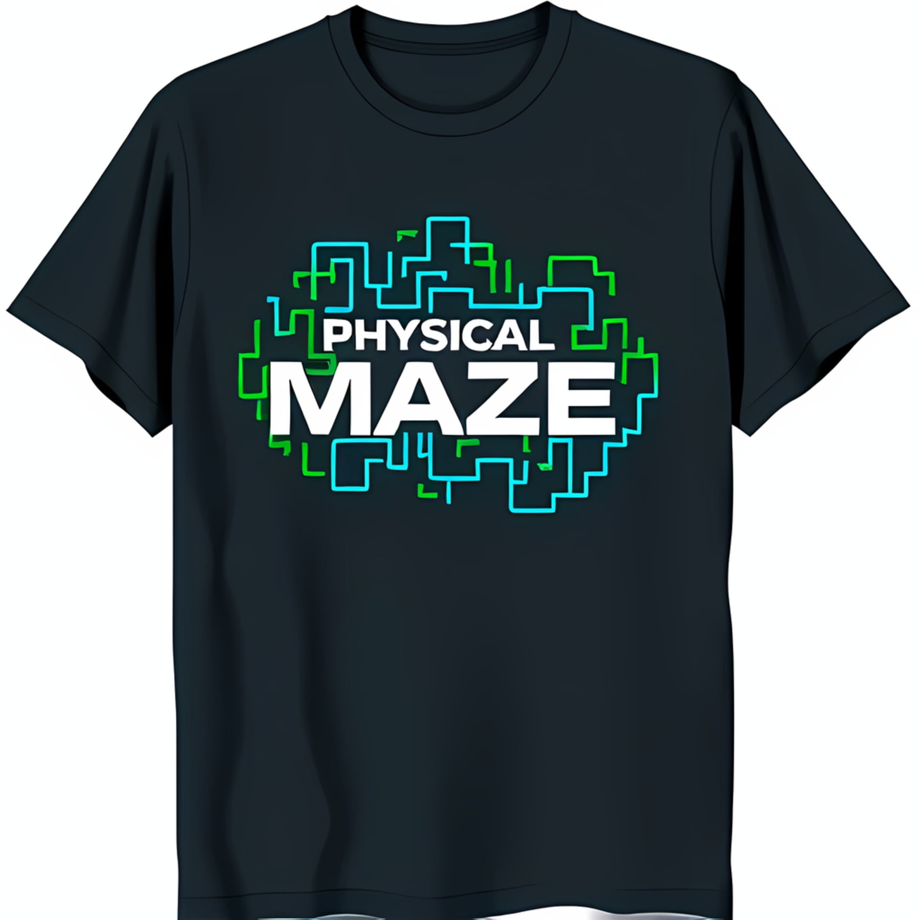 Black T-Shirt with White 'PHYSICAL MAZE' Graphic and Colorful Maze ...