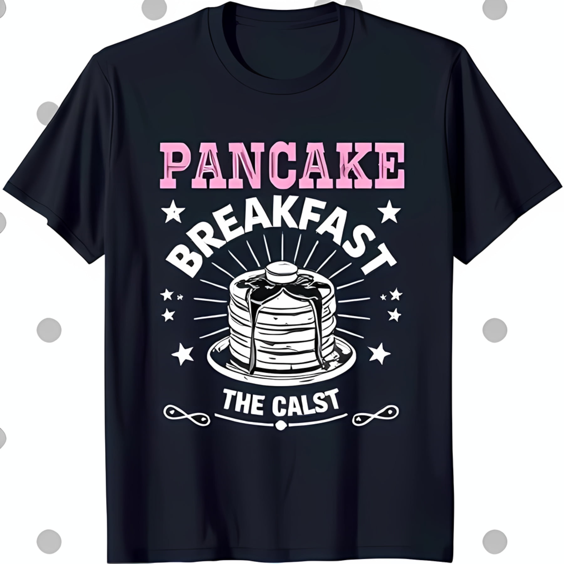 Black T-Shirt with White 'Pancake Breakfast The Calst' Graphic ...