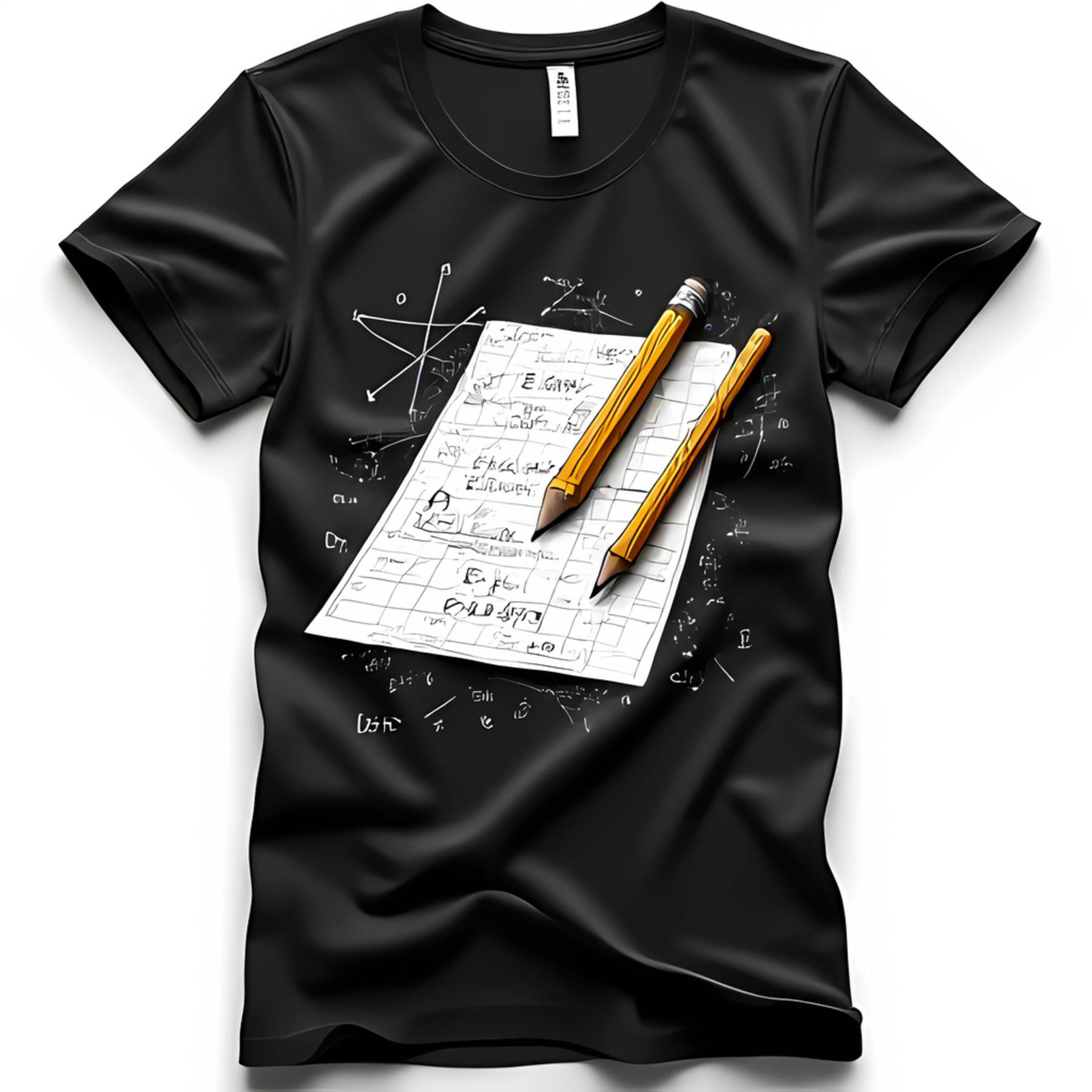 Black T-Shirt with White Pencil Design on Graph Paper for Teachers and ...