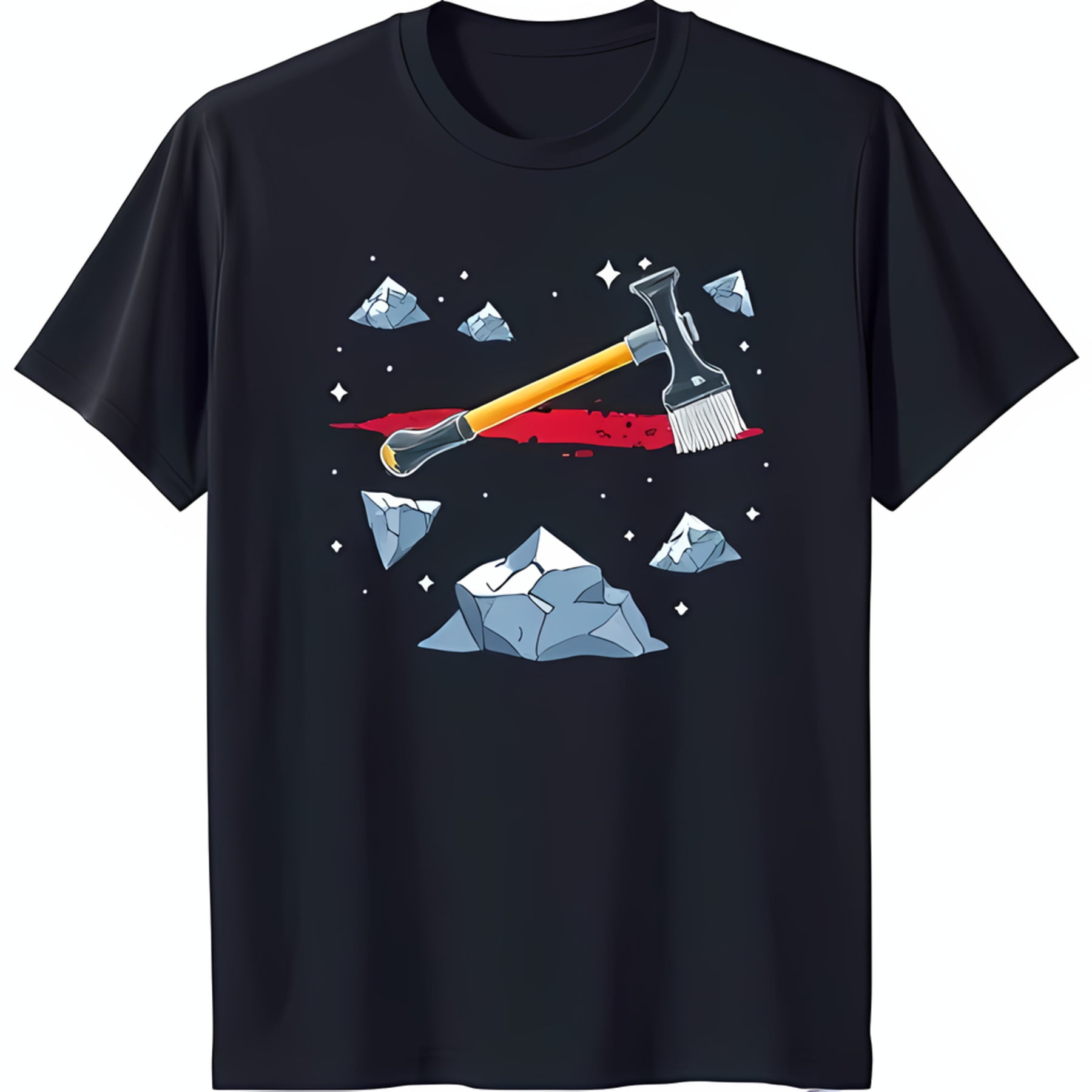 Black T-Shirt with White Pickaxe Design and Red Blood Stars & Rocks ...