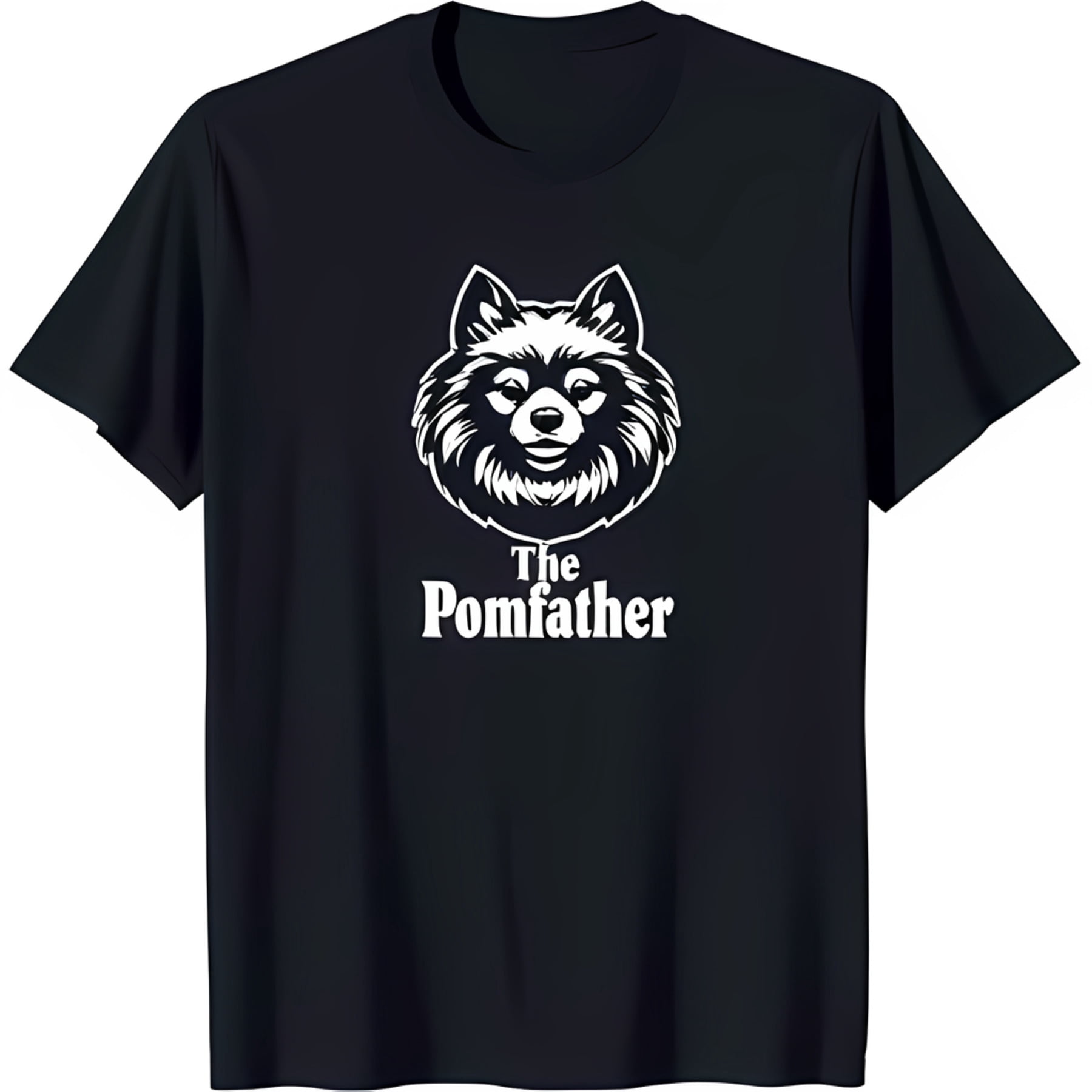 Black T-Shirt with White Pomeranian & 'The Pomfather' Text for Dog ...