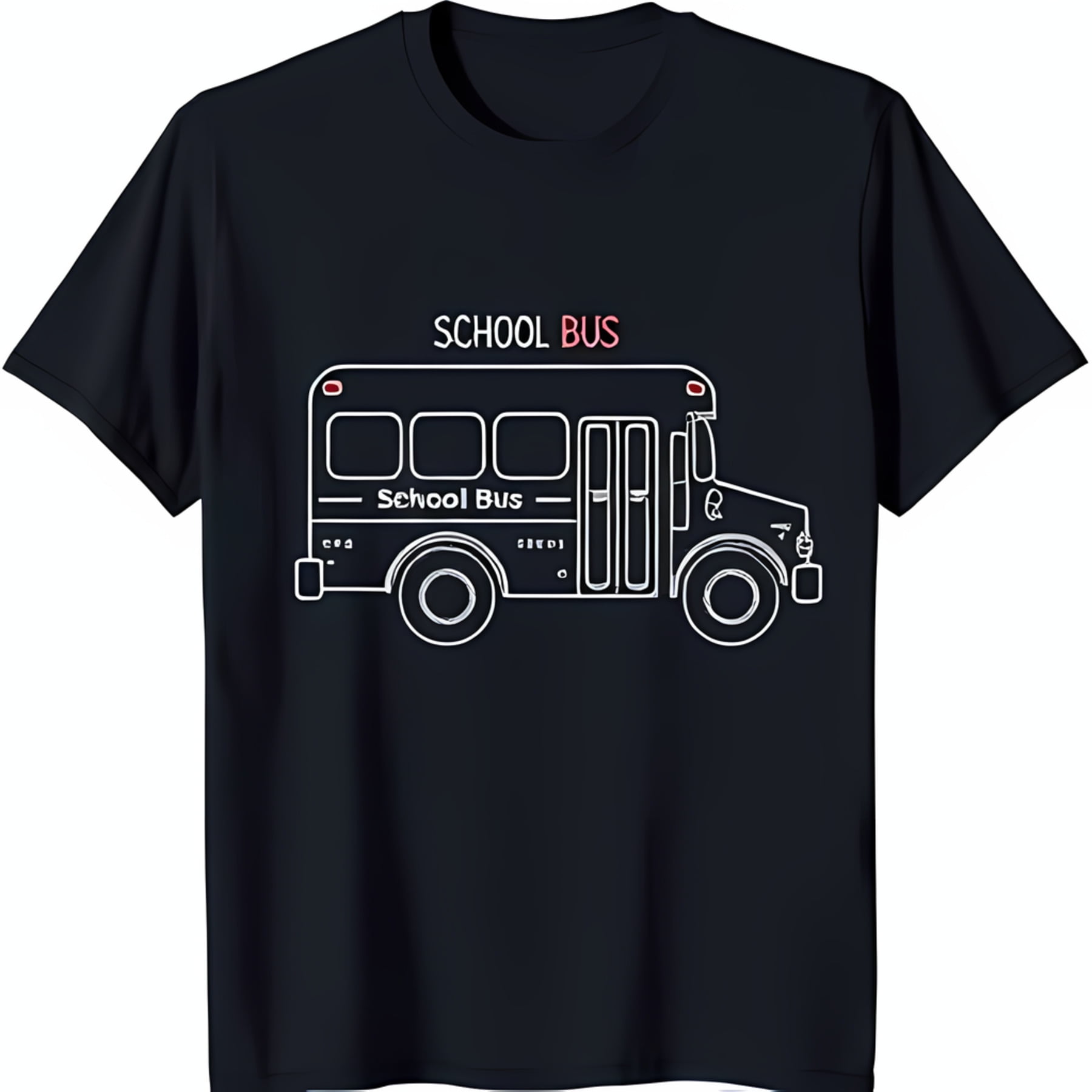 Black T-Shirt with White School Bus Graphic and Red 'School Bus' Text ...