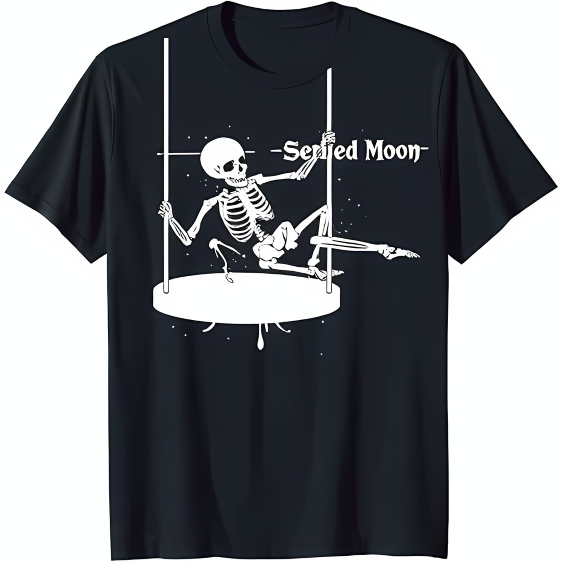 Black T-Shirt with White Skeleton Pole Dancer Graphic 'Serial Moon ...