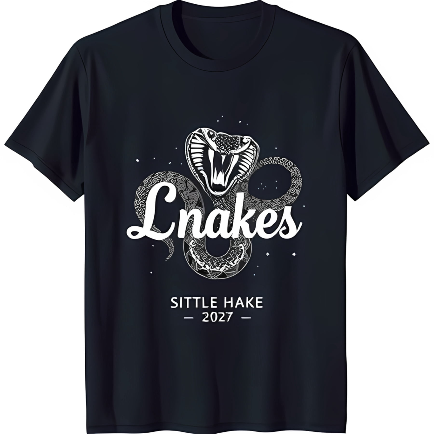 Black T-Shirt with White Snake Design 'Snakes' Graphic Tee 2027 ...