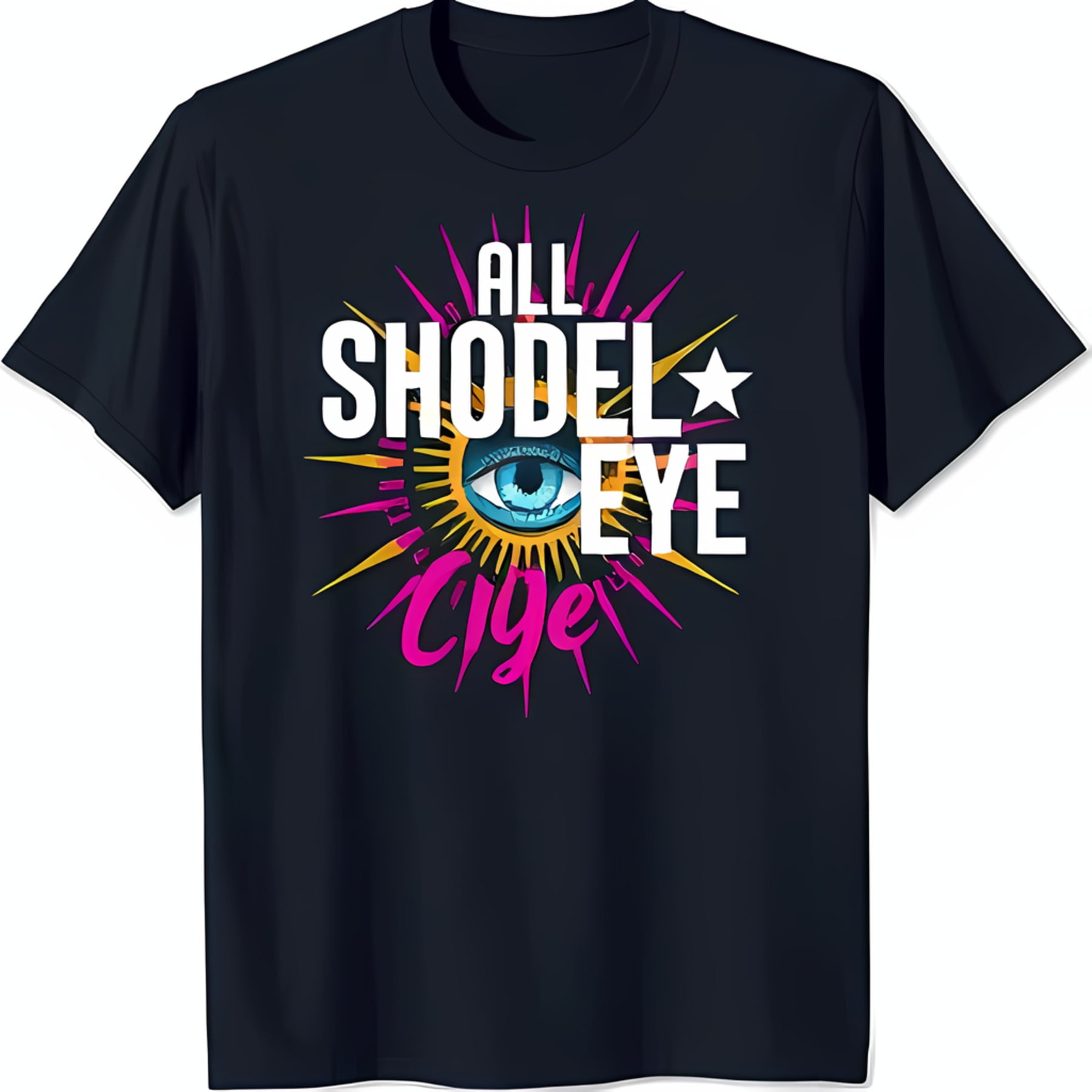 Black T-Shirt with White Star & Eye Design 'All Shodel Eye' Graphic Tee ...